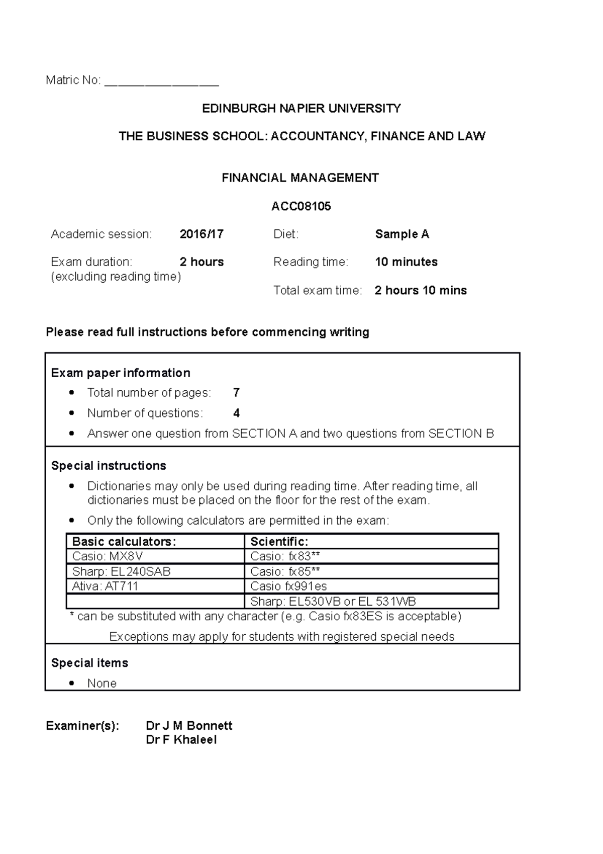 Sample A - tutorial - Matric No: _________________ EDINBURGH NAPIER ...