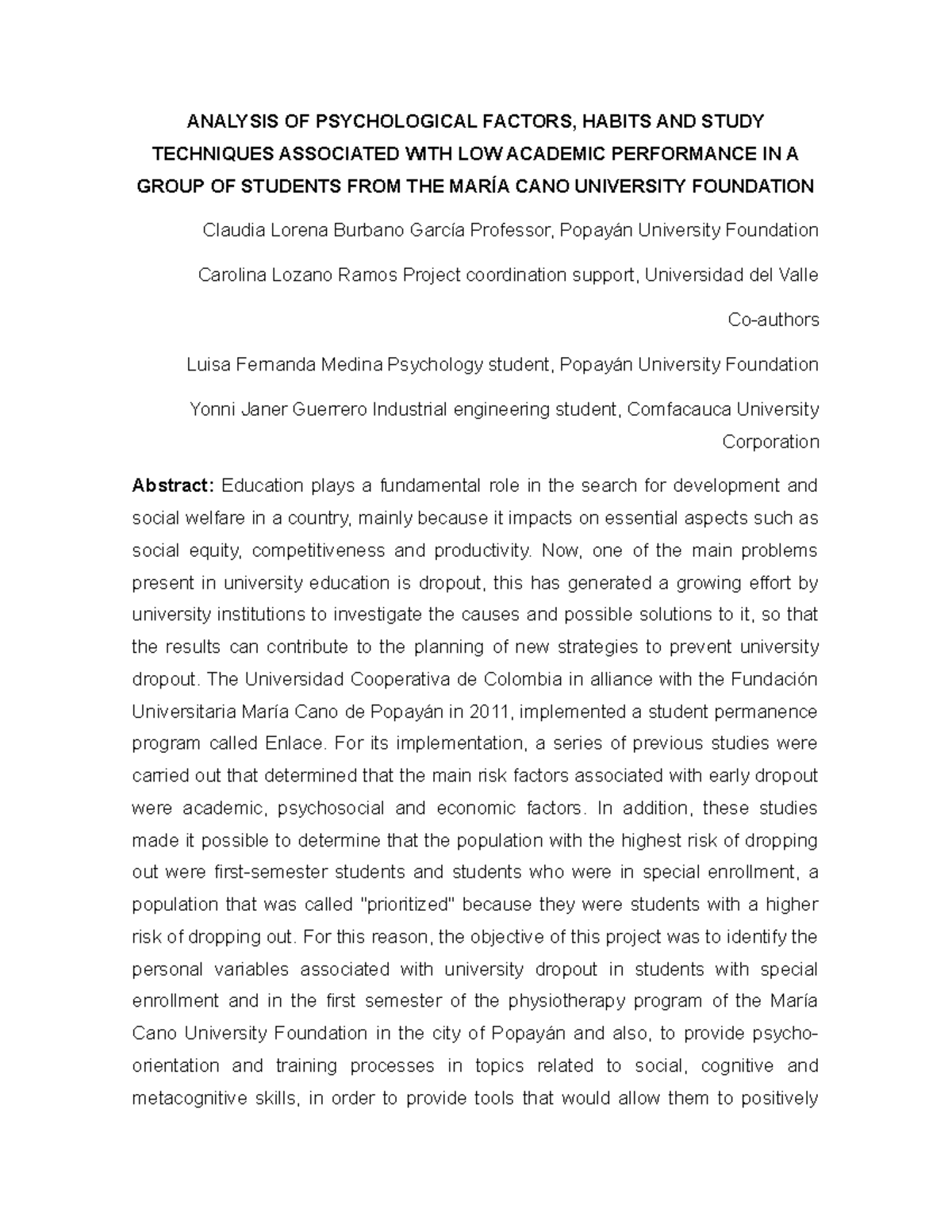 Analysis OF Psychological Factors - ANALYSIS OF PSYCHOLOGICAL FACTORS ...