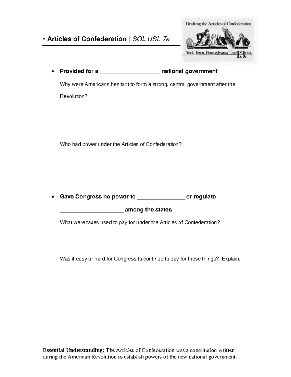 3 - Articles of Confederation Notes and Questions - Essential ...