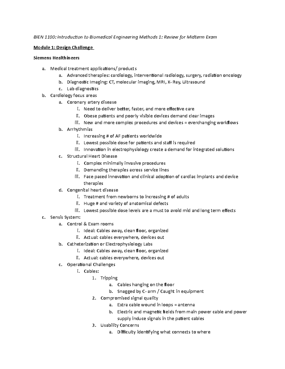 Midterm Review -BME 1110 - BIEN 1100: Introduction to Biomedical Engineering Methods 1: Review ...
