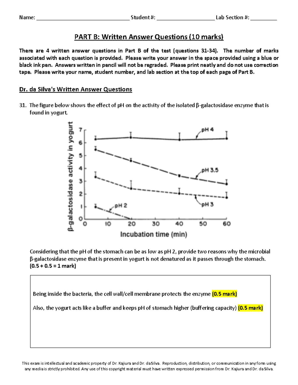 Bio1A03 Test 2 Short Answer Key - Bio 1A03 - McMaster - Studocu