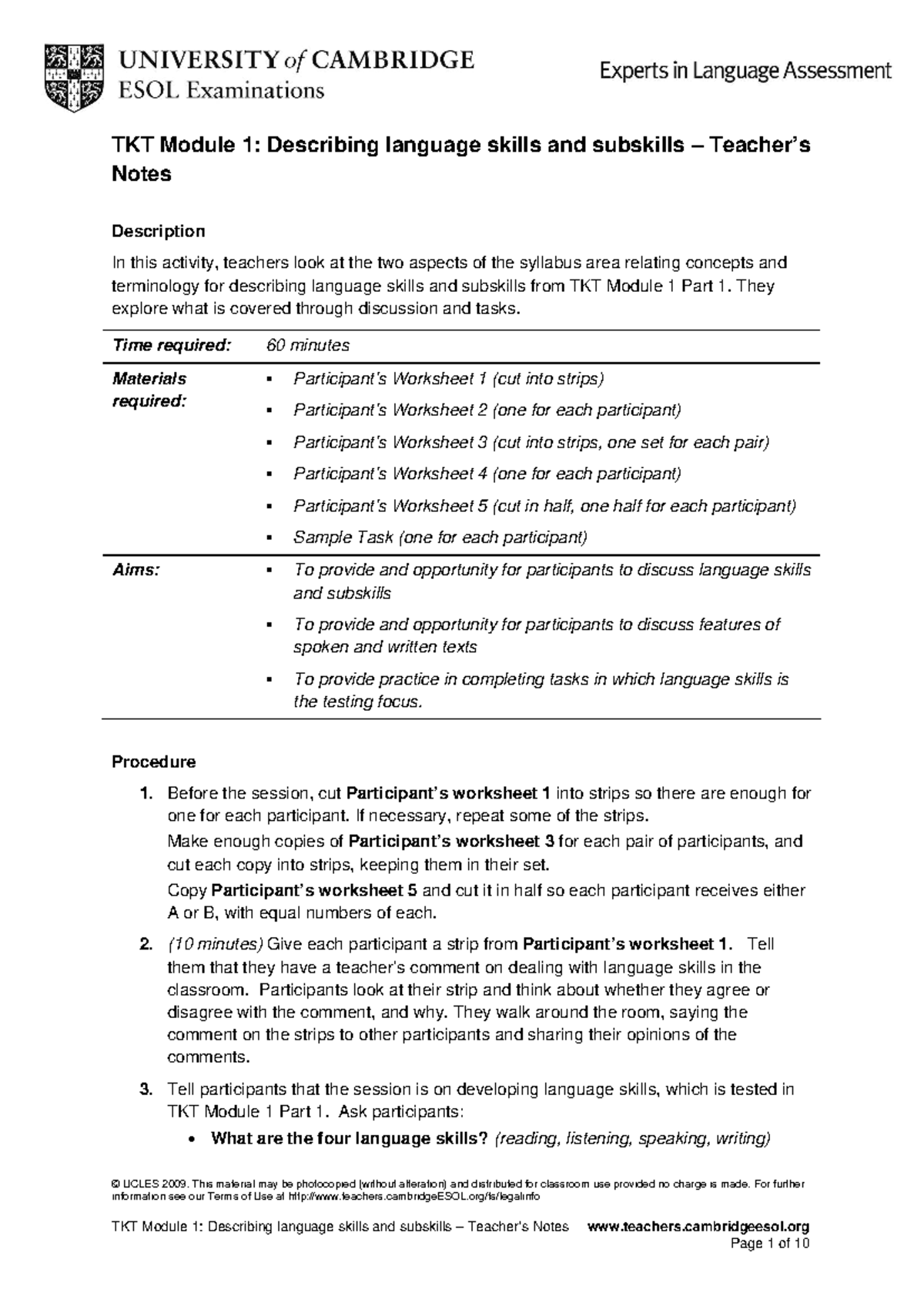 TKT Module 1 Describing language skills and subskills - They explore ...