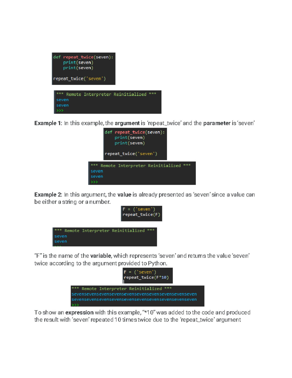 CS1101 Week2Discussion - Example 1 : In this example, the argument is 8repeat_twice9 and the ...