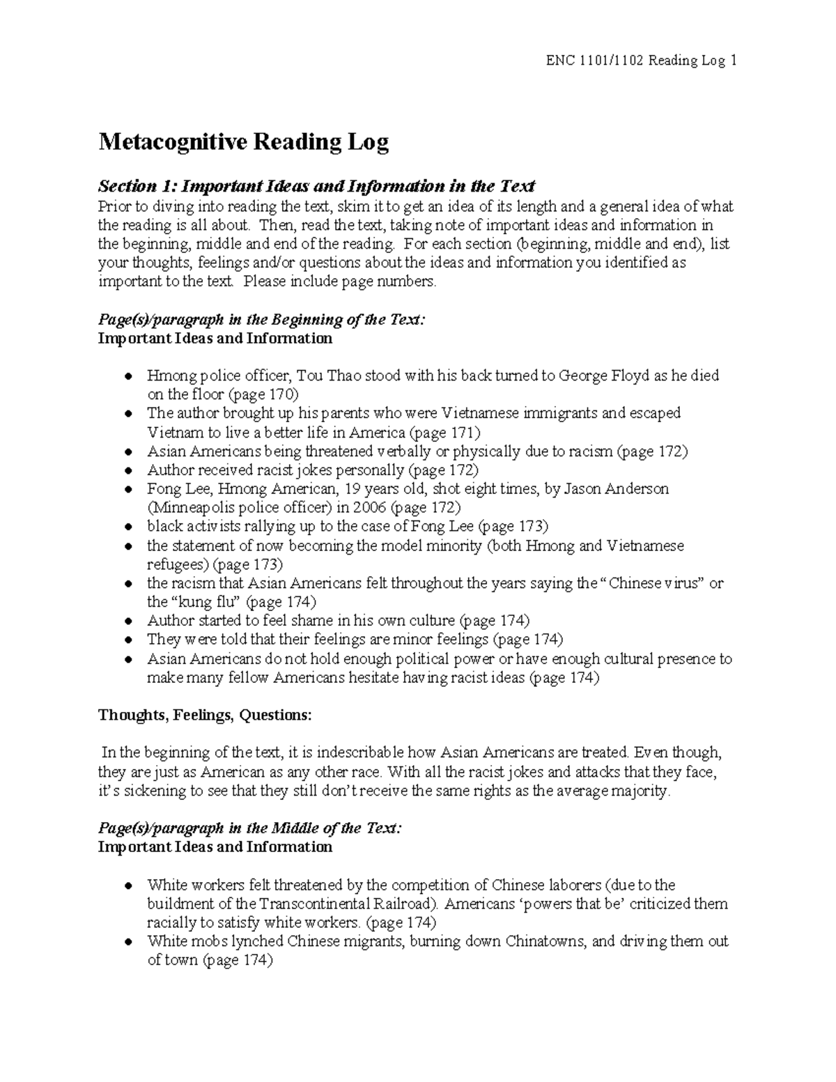 Reading Log 2023-2 - This is for ENC 1101 about Nguyen. They might have ...