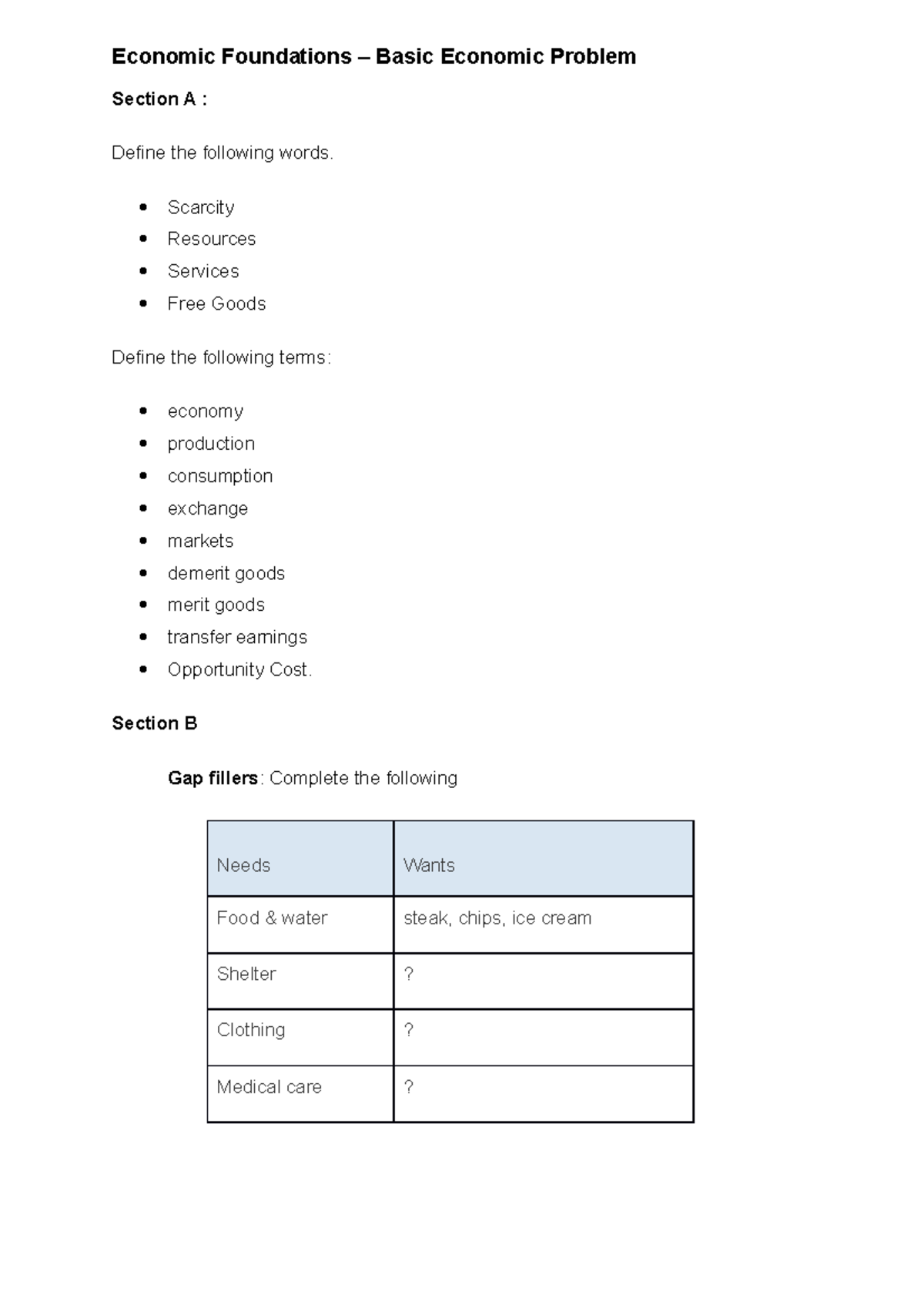 Economic Foundations - The Basic Economic Problem - Economic ...