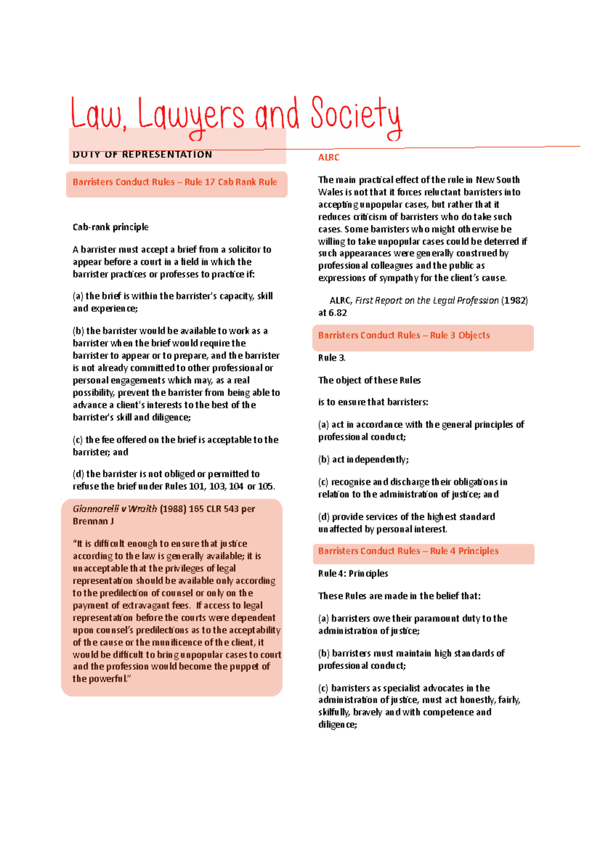 Duty of Representation - DUTY OF REPRESENTATION Barristers Conduct ...