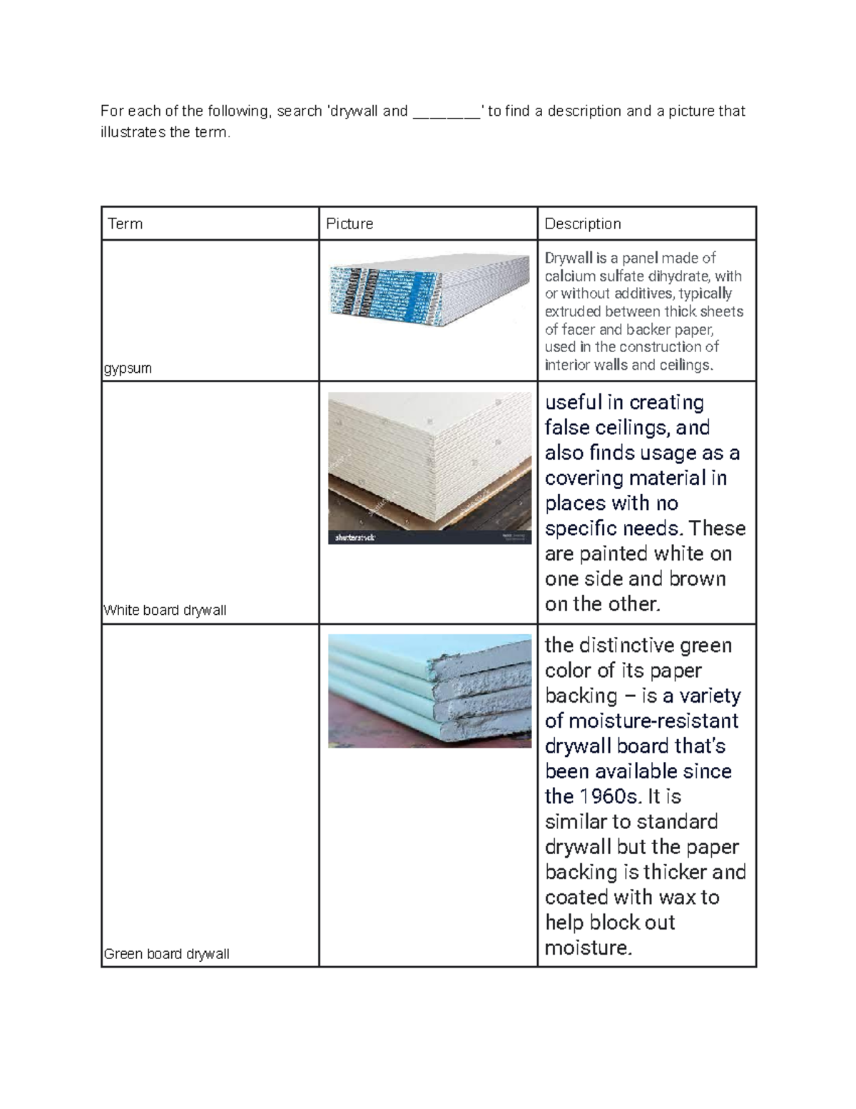 Drywall vocabulary - For each of the following, search ‘drywall and ...