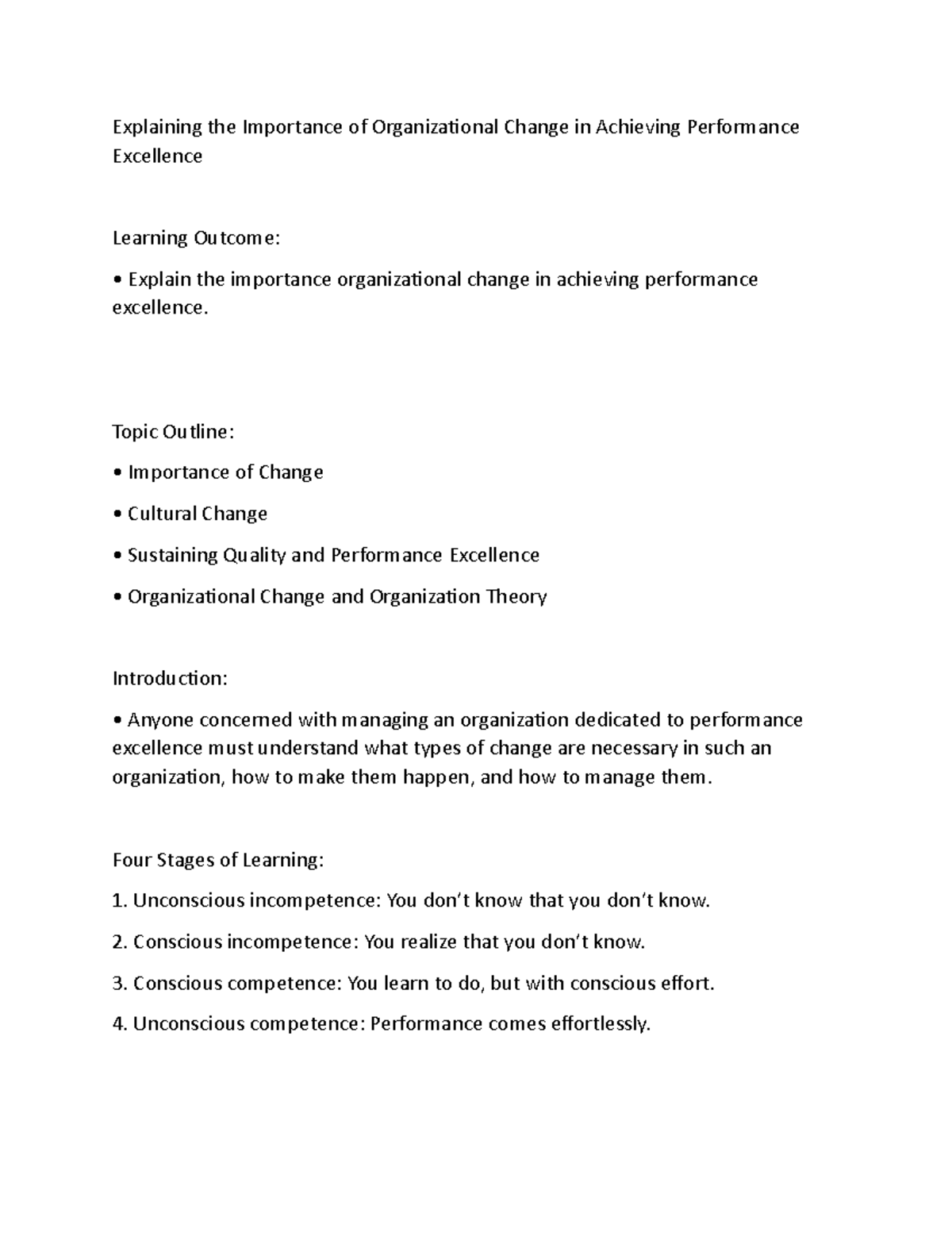 The Importance of Organizational Change - Topic Outline: Importance of ...