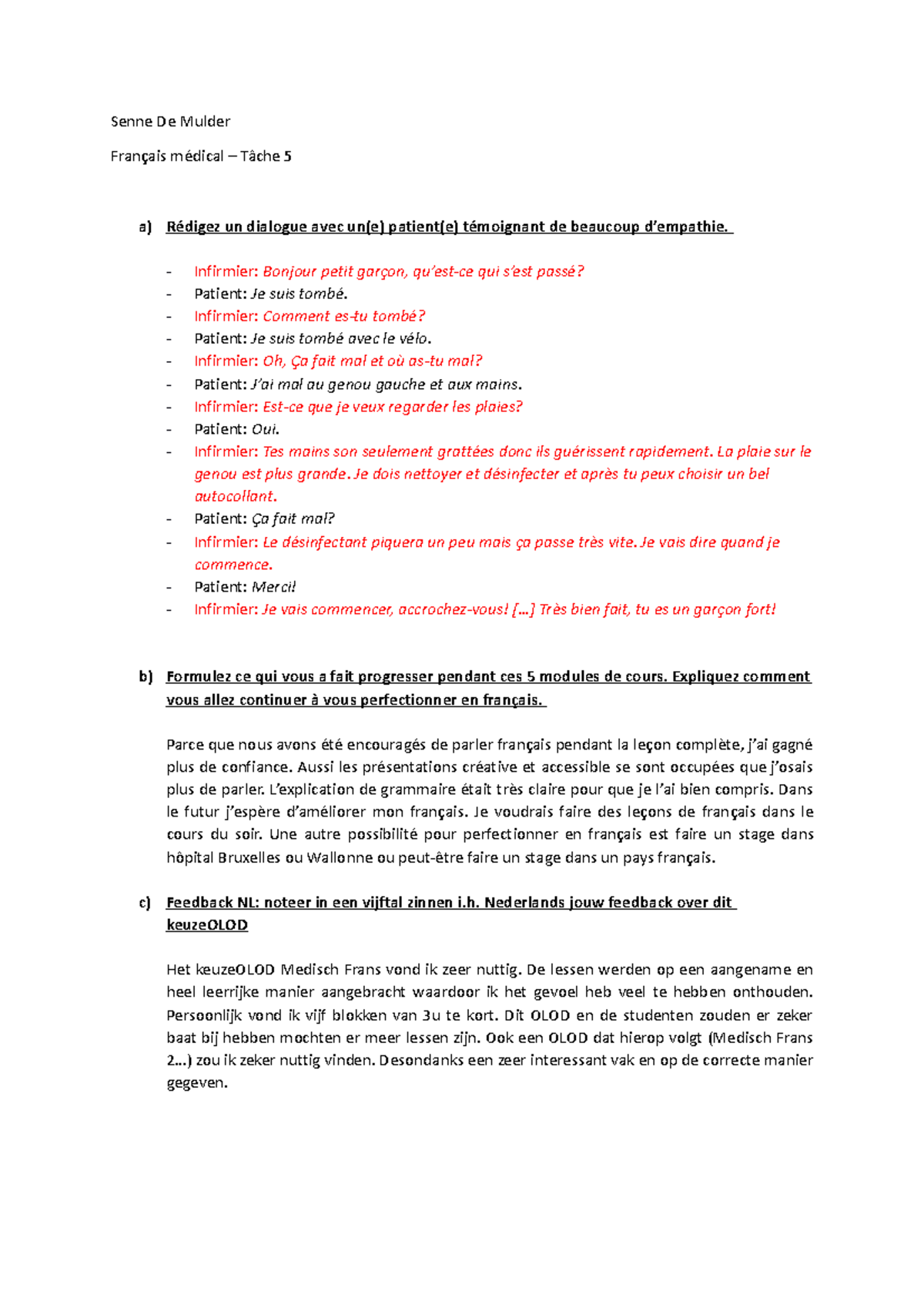 Tâche 5 Senne De Mulder - Taak frans medisch frans vpk - Français ...