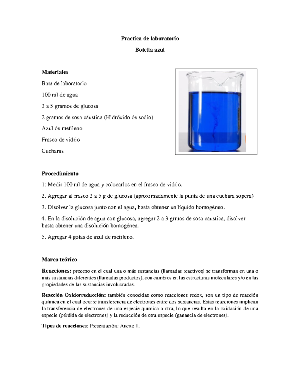 Practica de laboratorio botella azul - Practica de laboratorio Botella ...