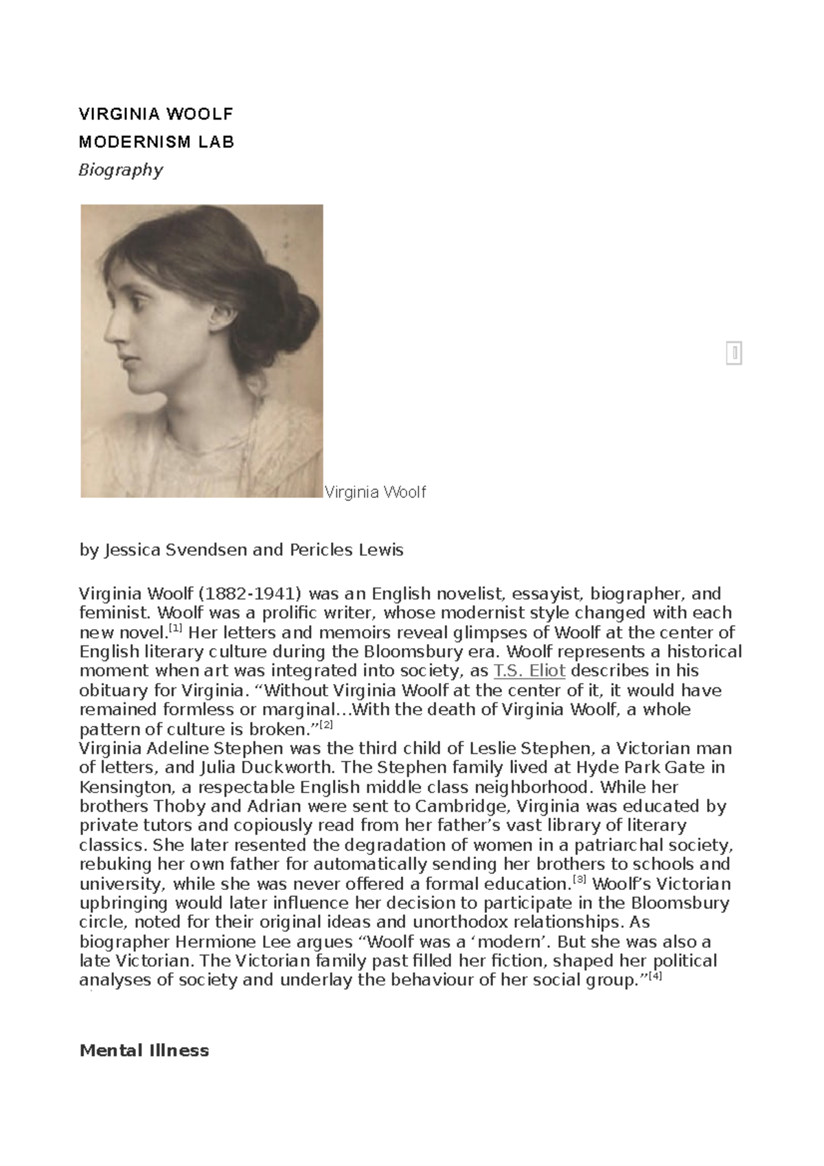 Virginia Woolf. Biografia - VIRGINIA WOOLF MODERNISM LAB Biography ...