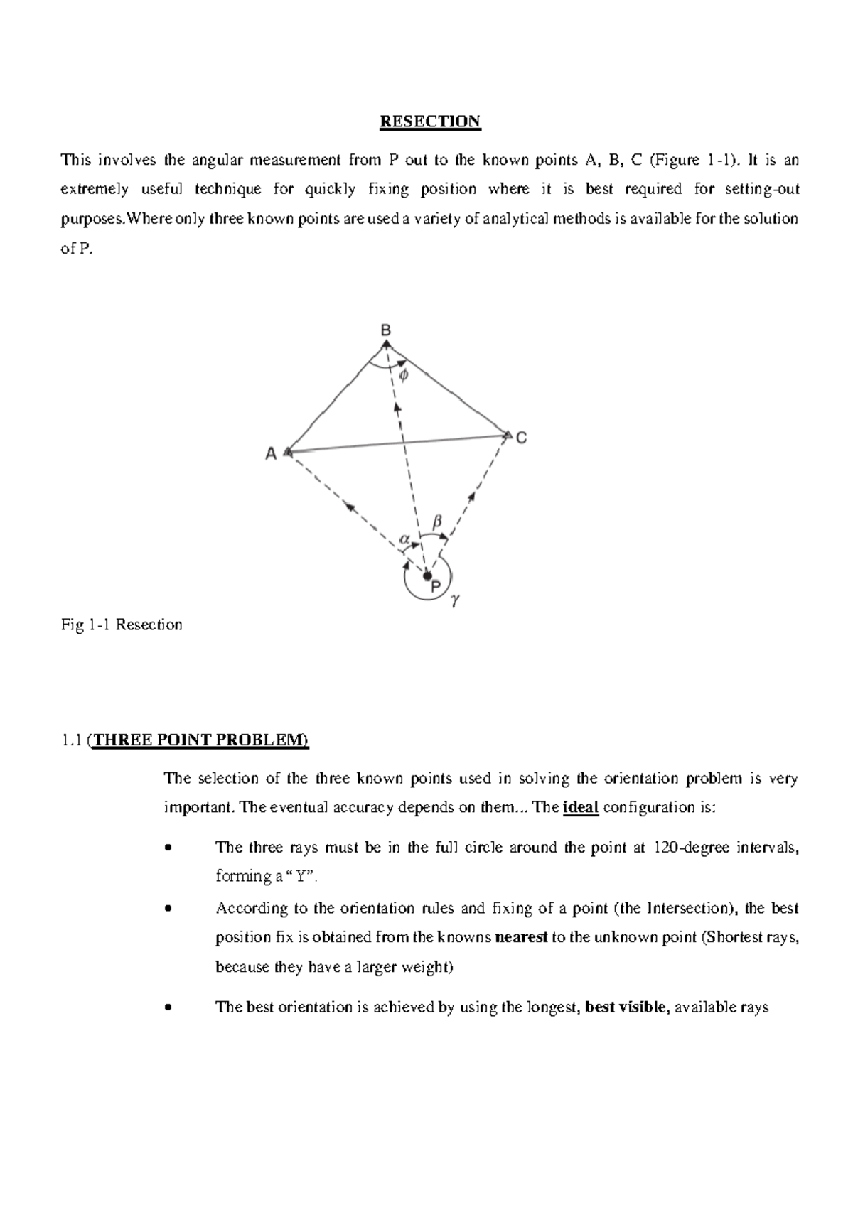 Resection - Survey - RESECTION This involves the angular measurement ...