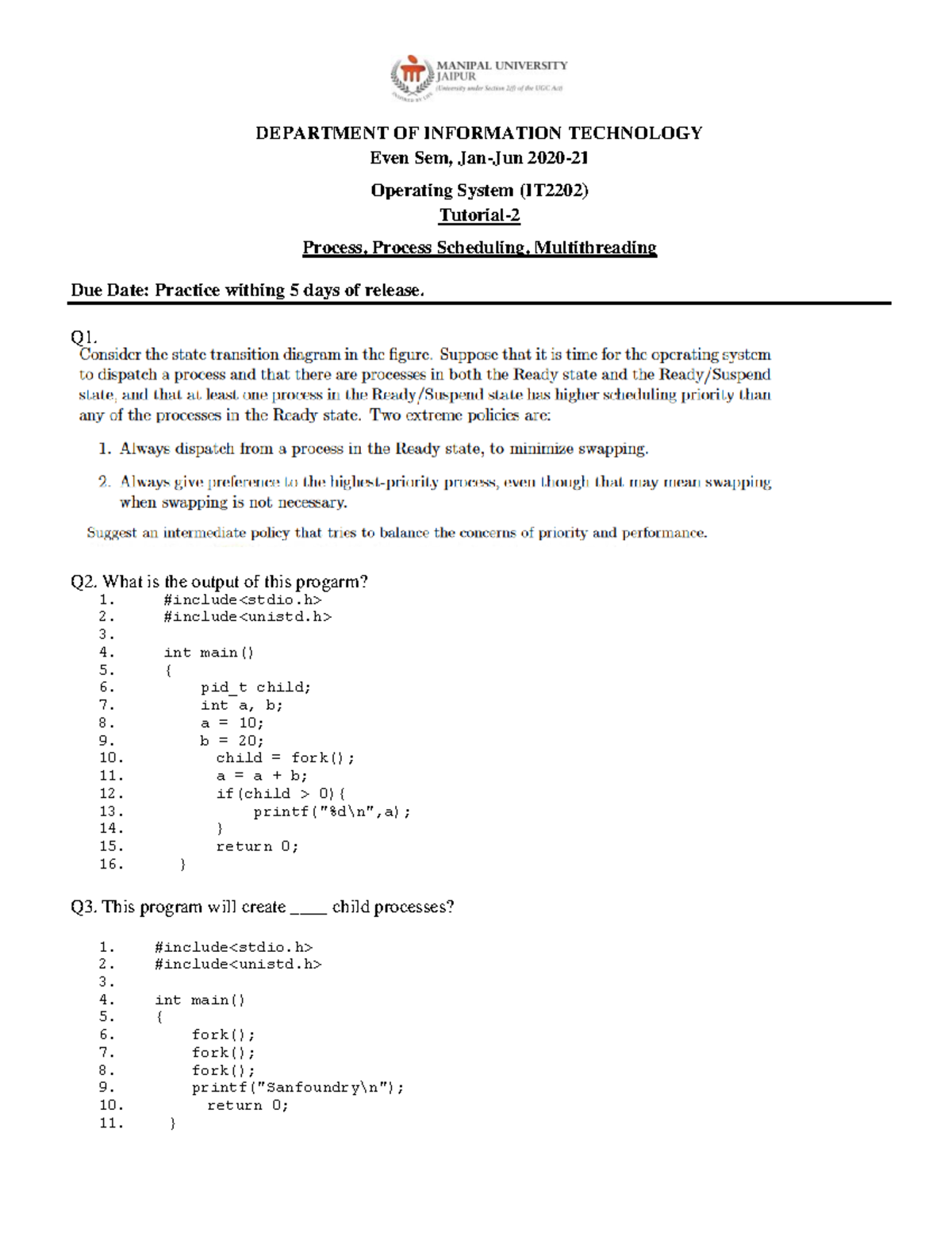 IT2202 Operating System Tutorial 2 Jan -Jun 2021 - DBMS - Studocu