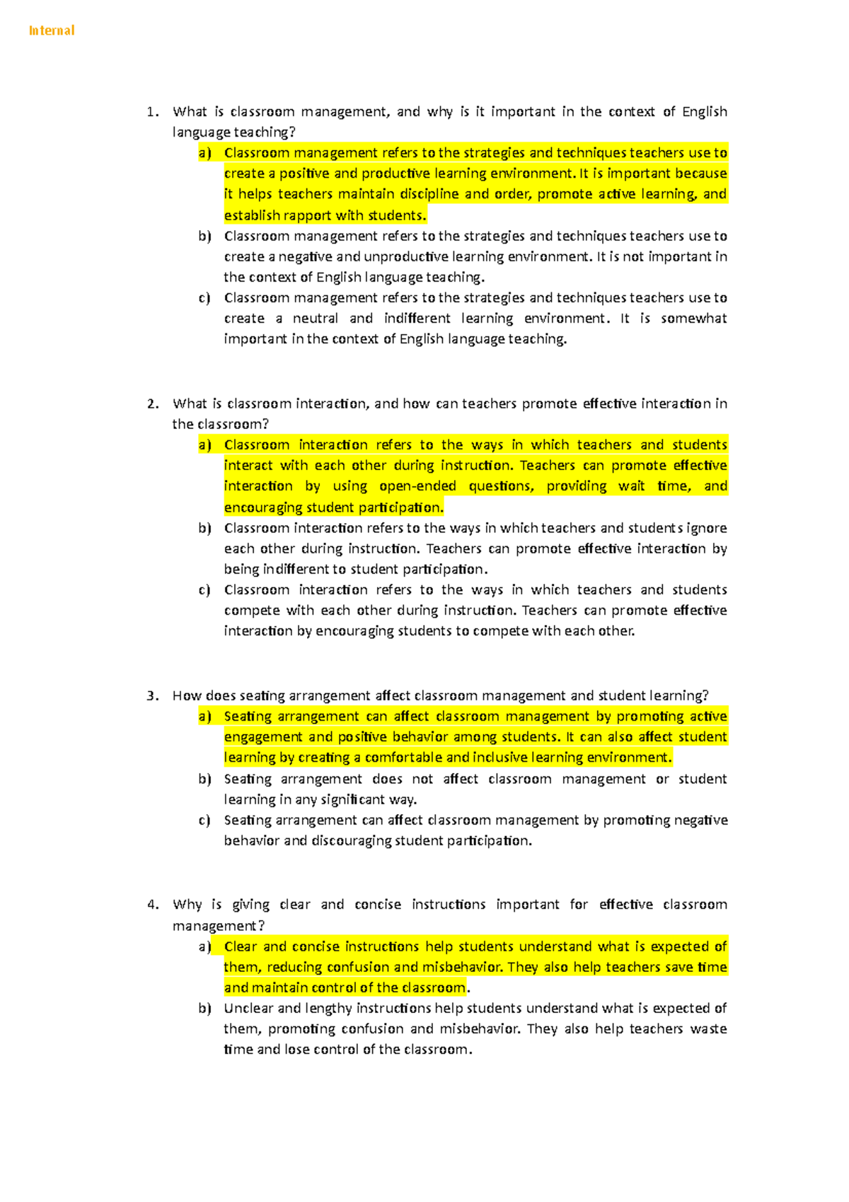 Chapter 3 questionnaire sandy - What is classroom management, and why ...