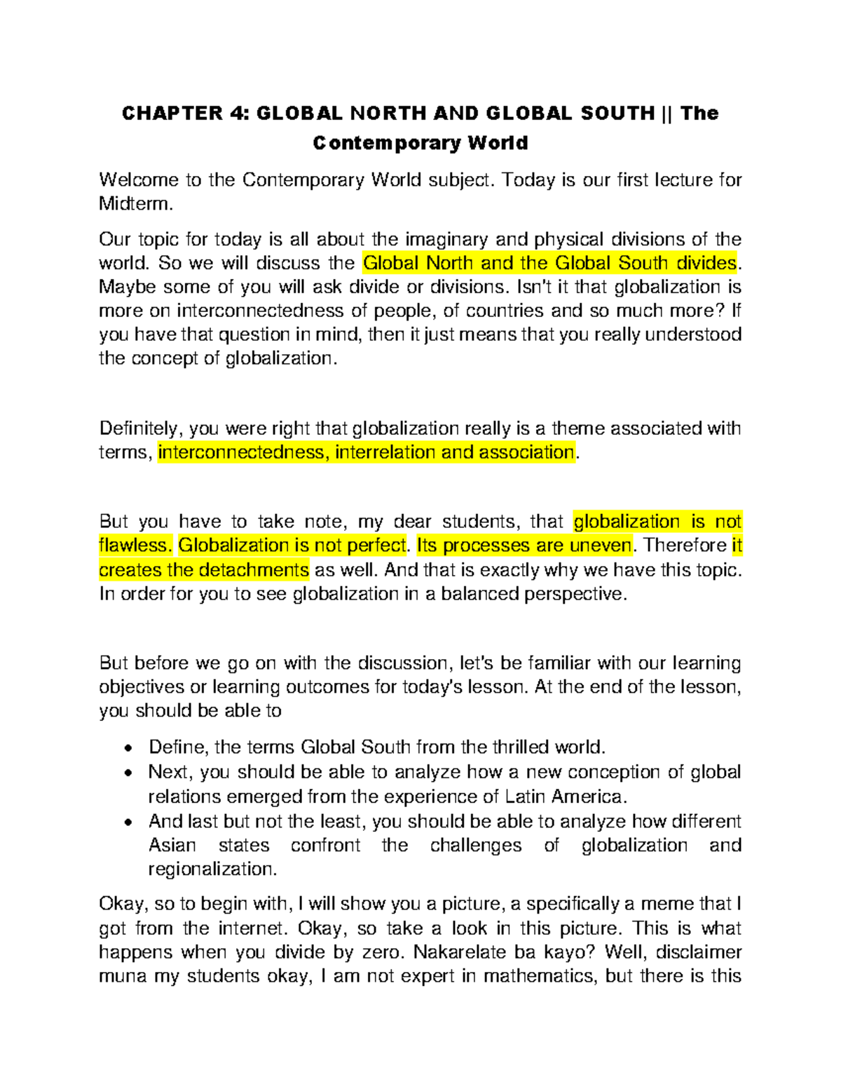 Chapter 4 GE7 PART 1 - notesa - CHAPTER 4: GLOBAL NORTH AND GLOBAL ...