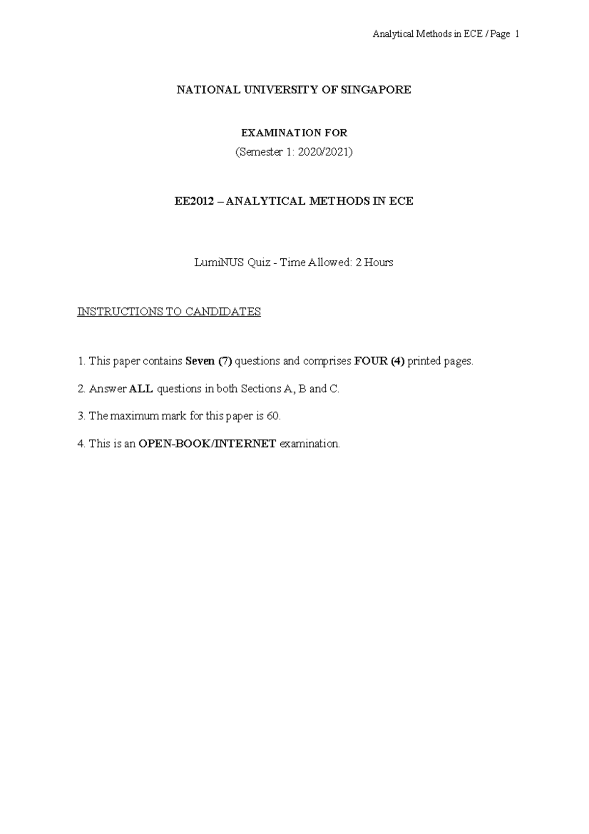 2021SEM1-EE2012 - EE2012 Analytical Methods in Electrical and Computer Engineering - NATIONAL ...