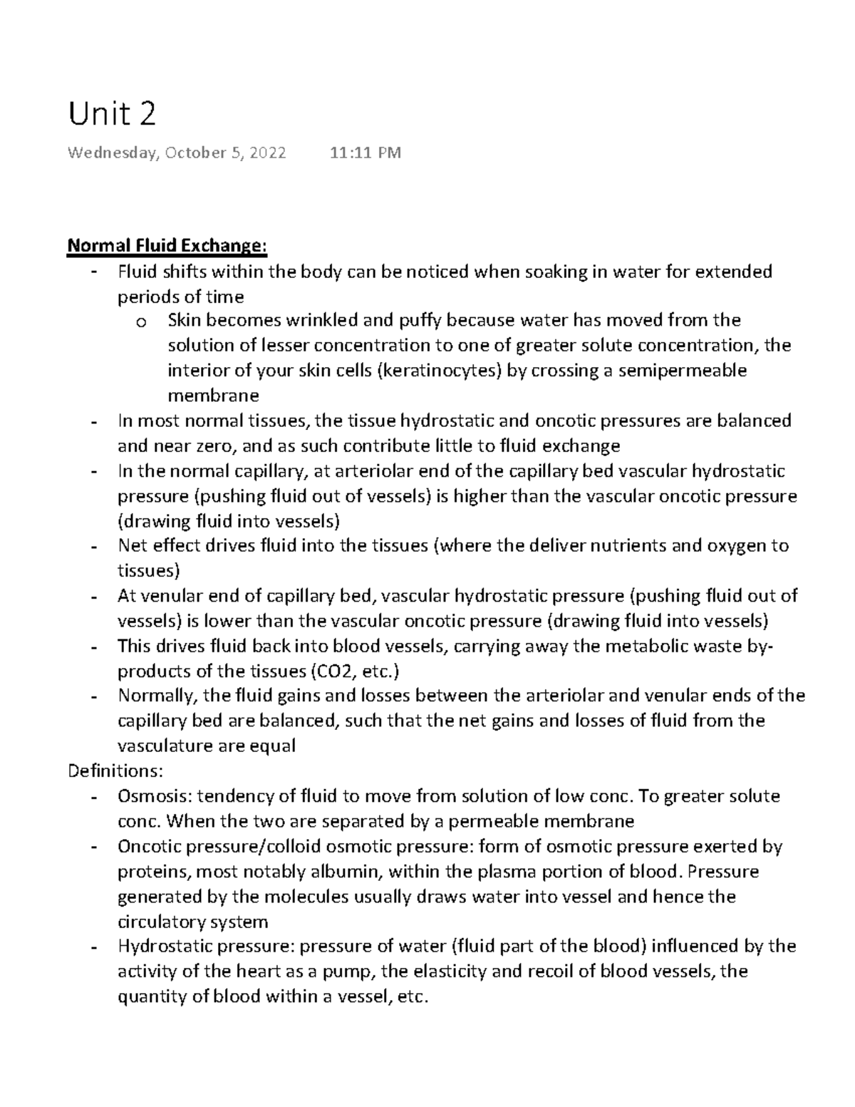 PATH unit 2 courselink - Normal Fluid Exchange: Fluid shifts within the ...