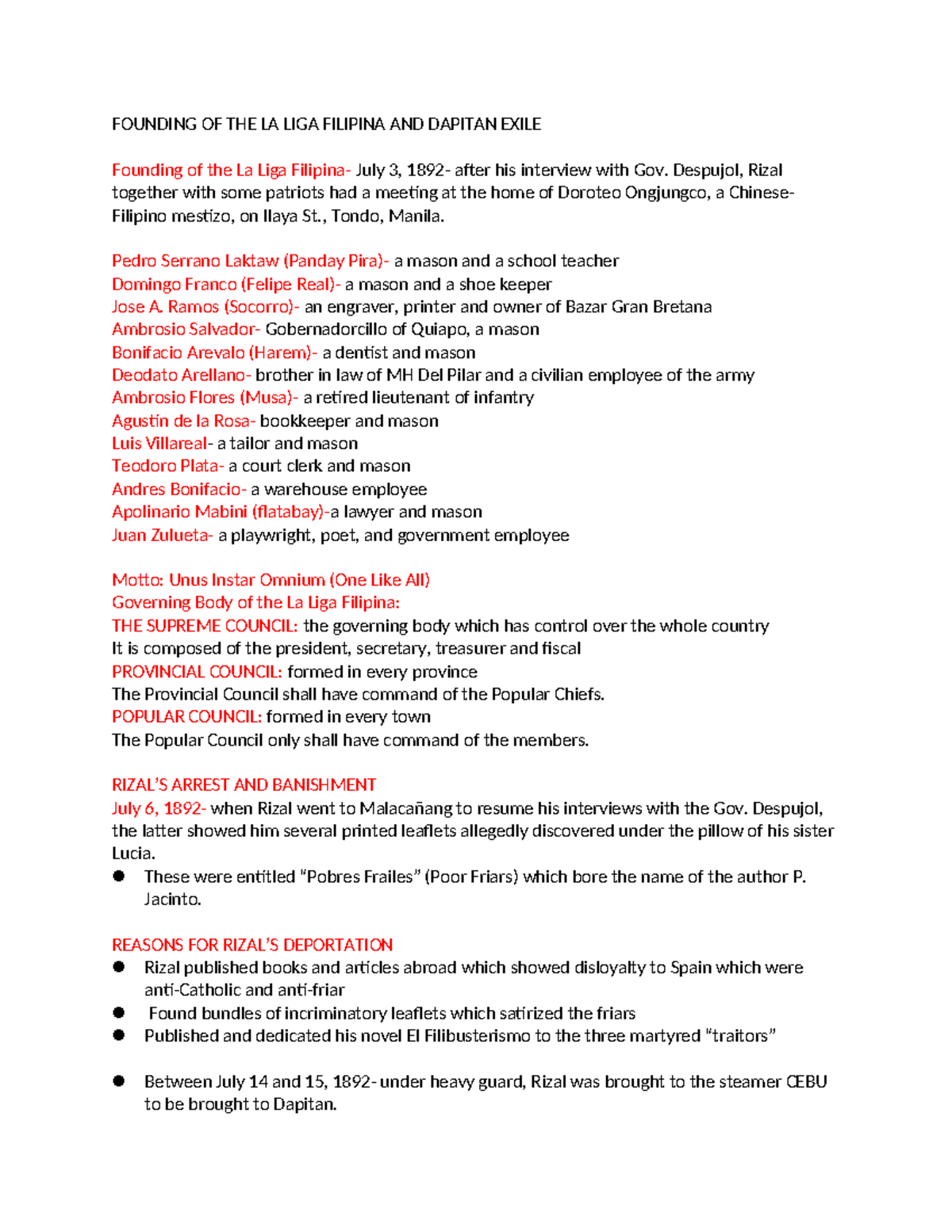 Founding OF THE LA LIGA Filipina AND Dapitan Exilerizal(Reviewer ...