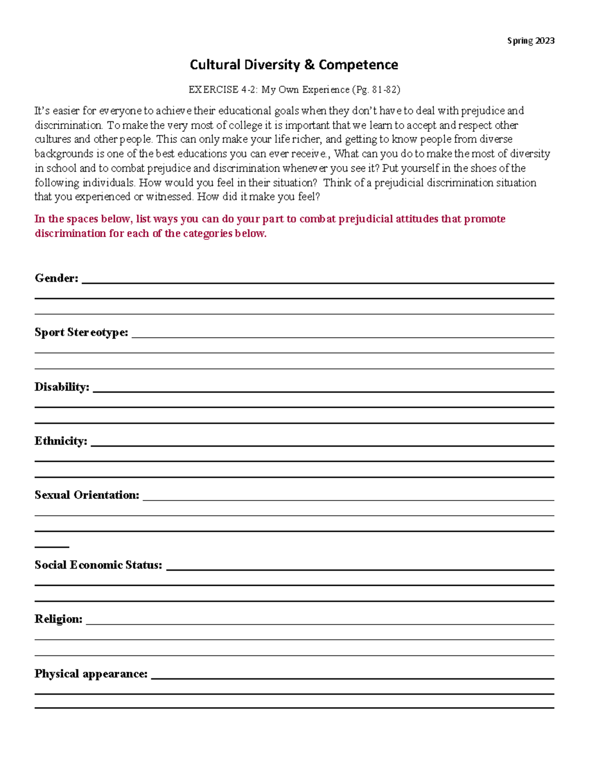 Culturally Diverse Assignment - Spring 2023 Cultural Diversity ...