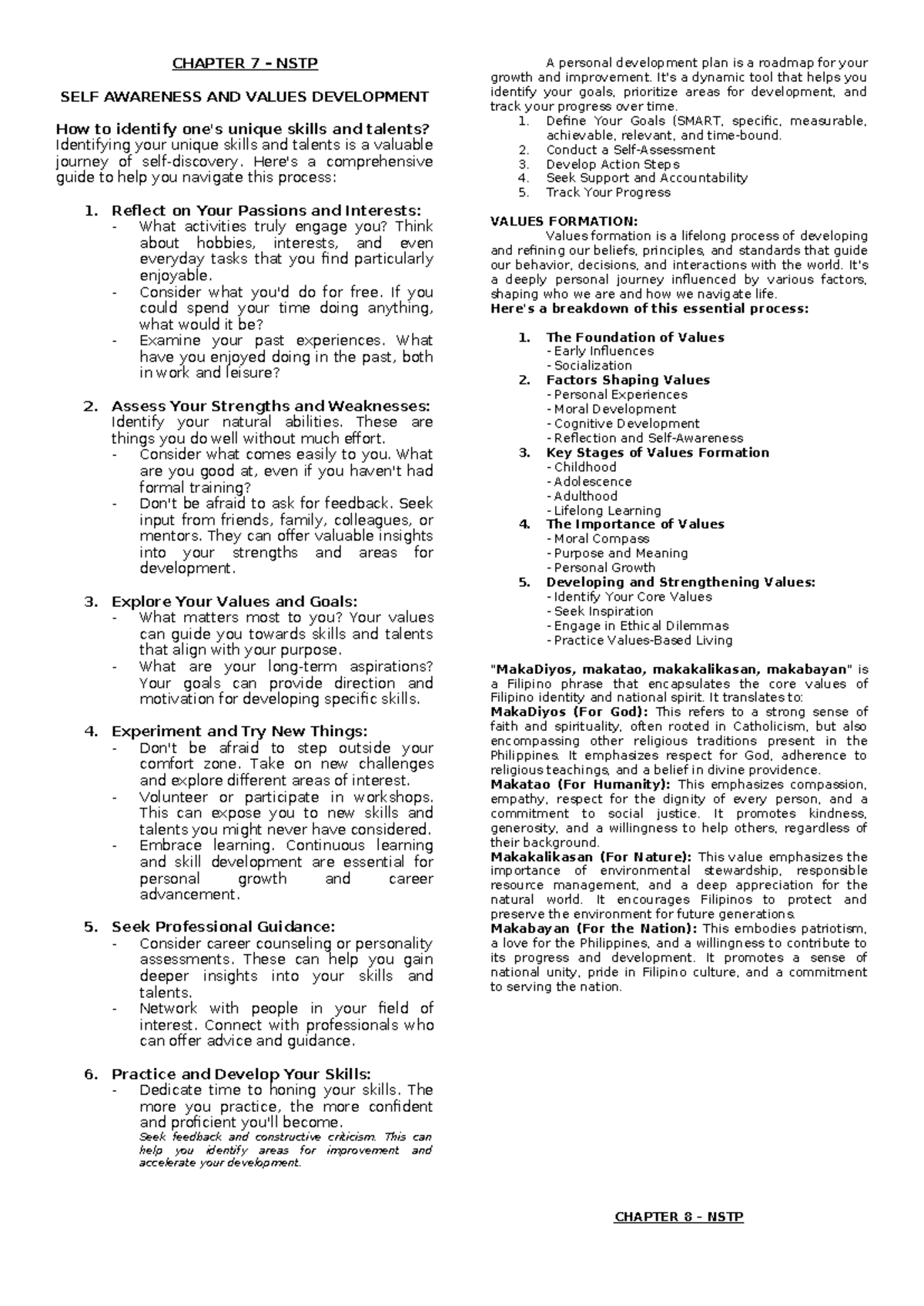 NSTP Notes - This note is for NSTP - CHAPTER 7 – NSTP SELF AWARENESS ...