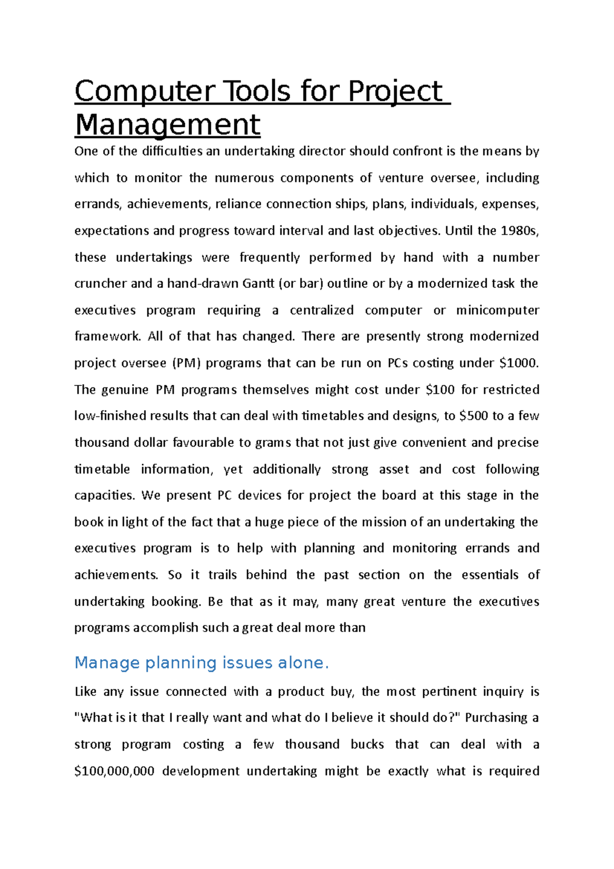 Computer Tools for Project Management - Computer Tools for Project ...