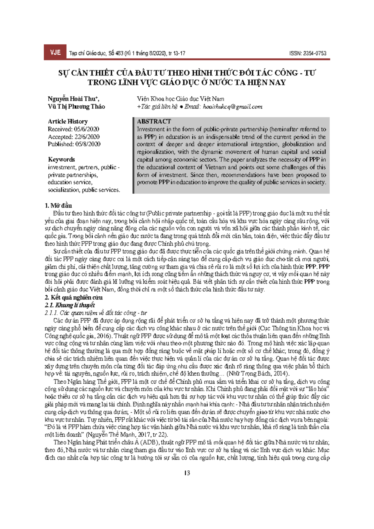 3nguyen hoai thu vu thi phuong thao - SỰ CẦN THIẾT CỦA ĐẦU TƯ THEO HÌNH THỨC ĐỐI T¡C C‘NG - TƯ ...