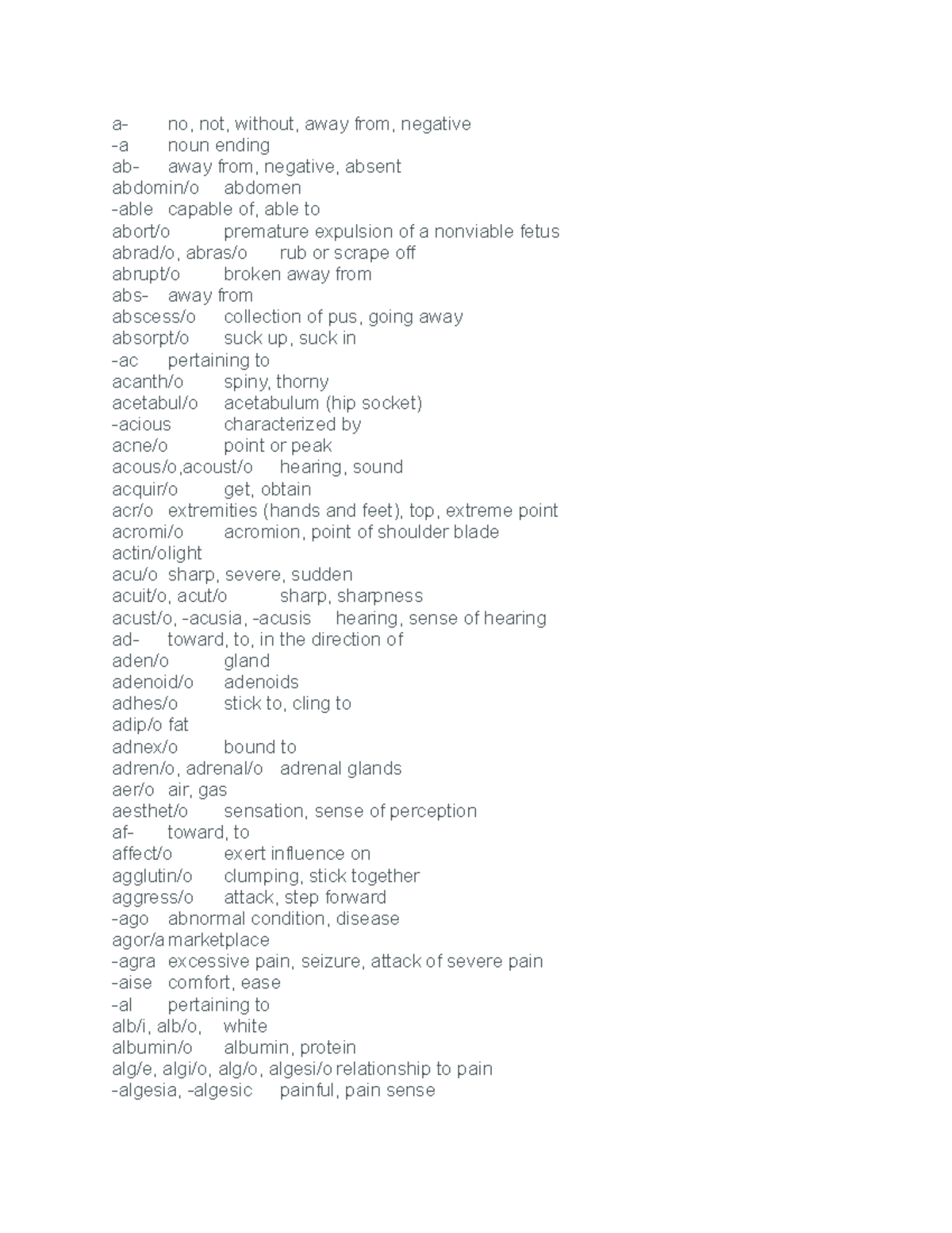 Med Terms Word Doc - Medical Terminology Master List - ano, not ...