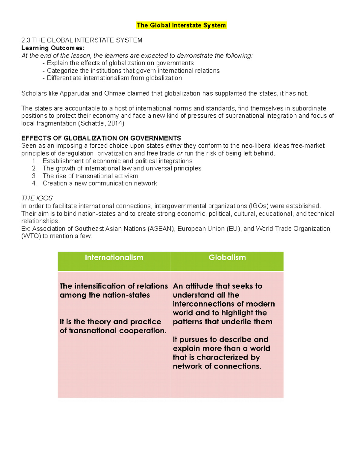 The Global Interstate System - The states are accountable to a host of ...