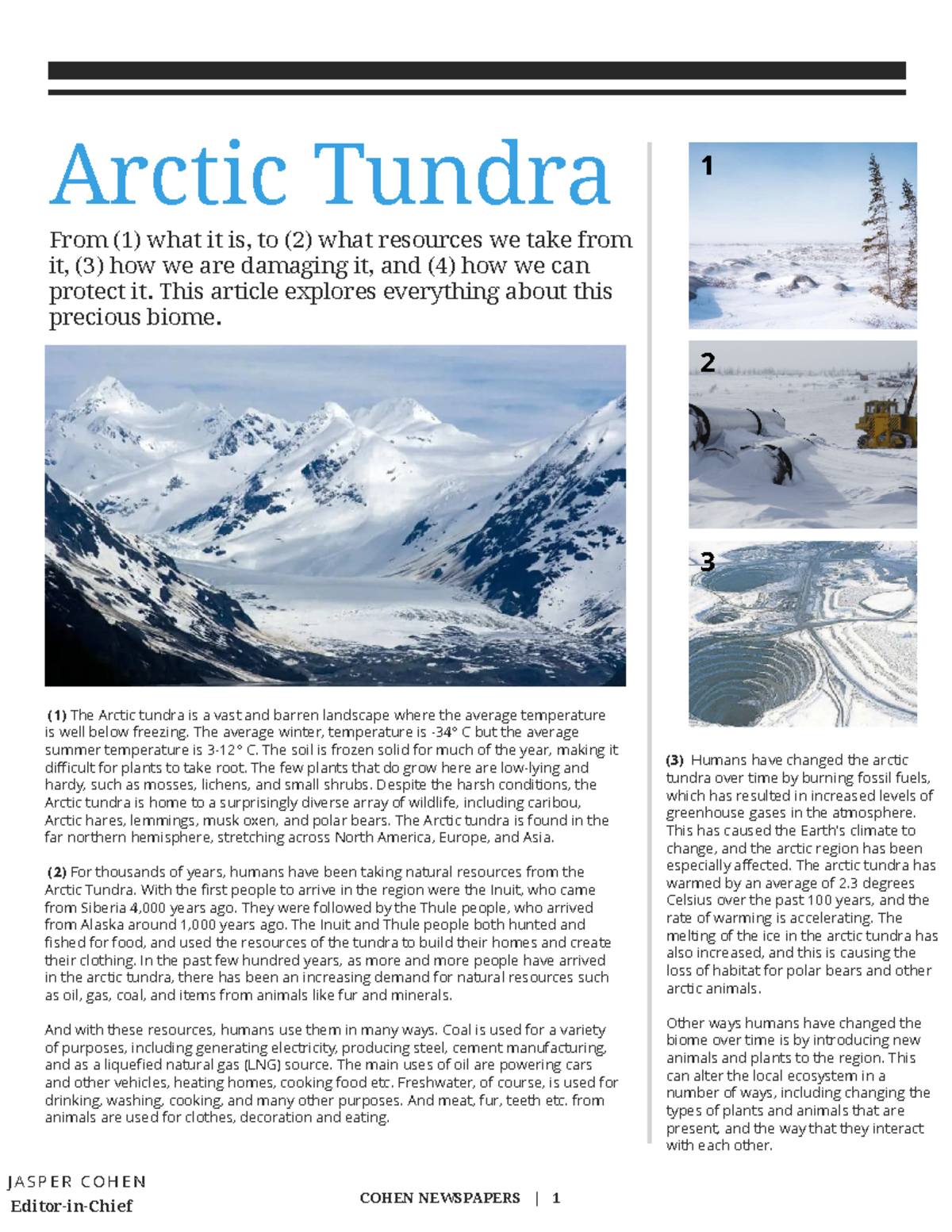 The Arctic Tundra Newspaper Article - COHEN NEWSPAPERS | 1 (1) The Arctic tundra is a vast and ...