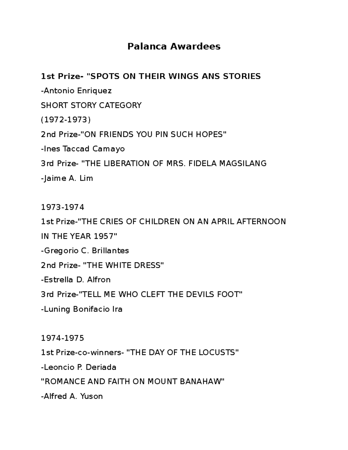 Palanca Awardees - Recognize different authors awarded - Palanca ...