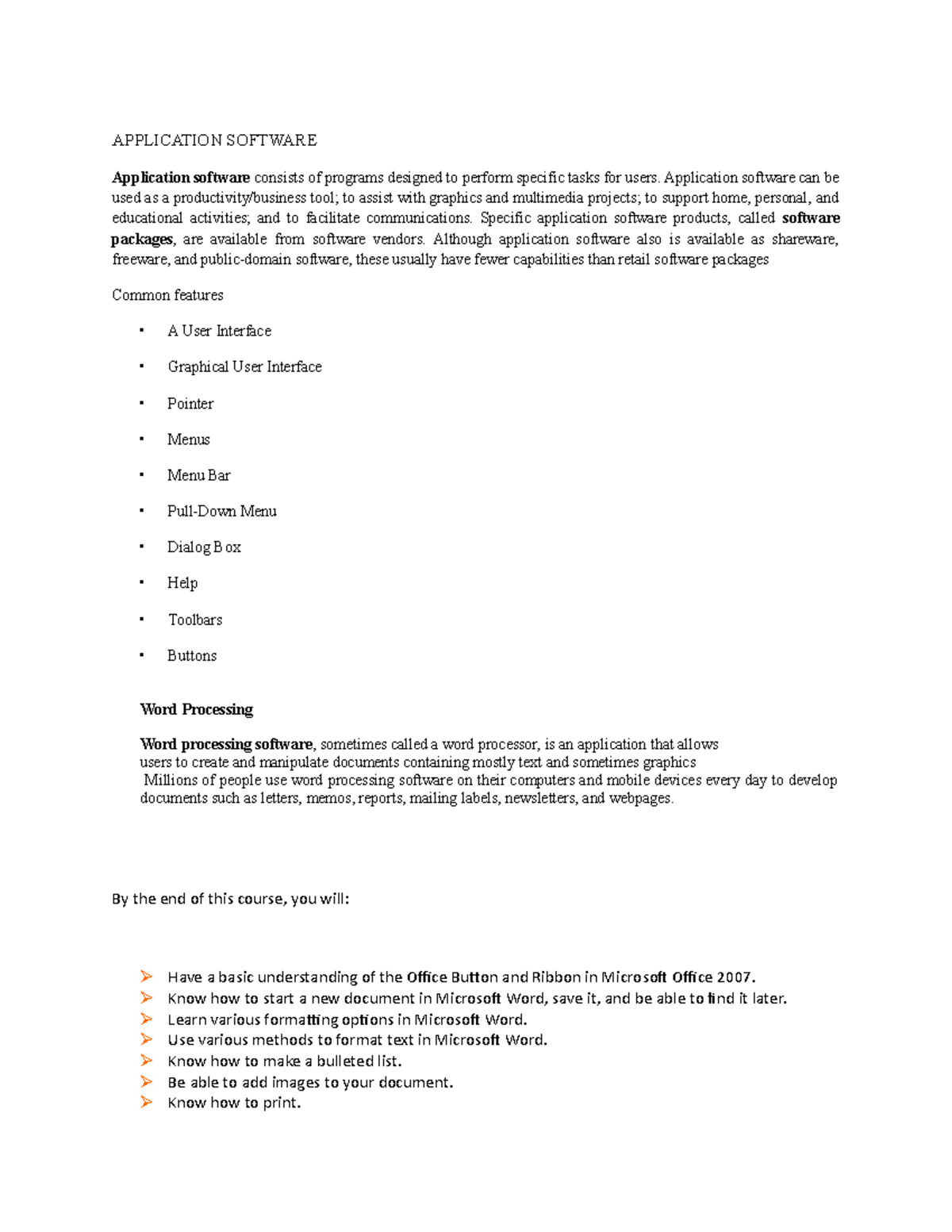 Introduction to computer applications - APPLICATION SOFTWARE ...