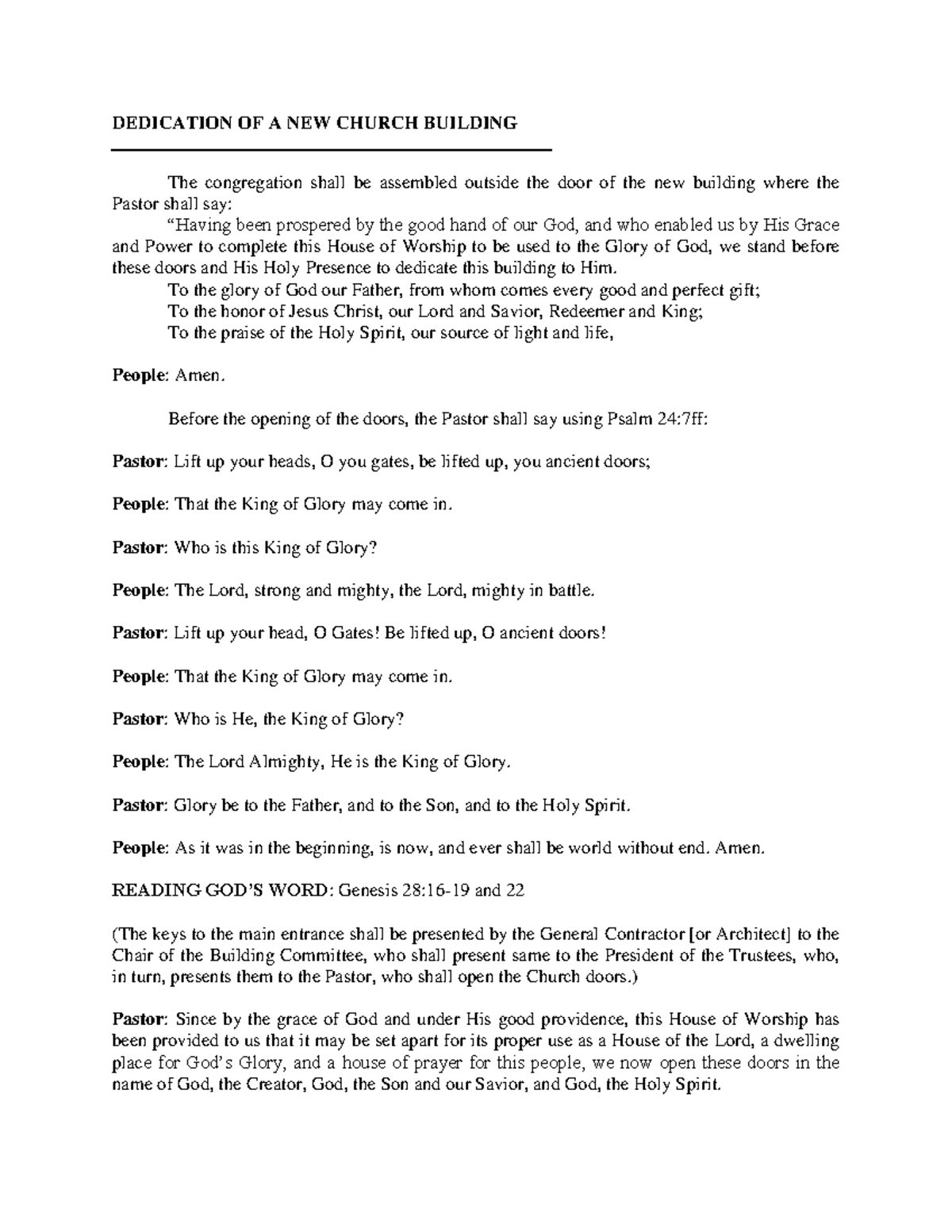 Dedication OF A NEW Church Building - DEDICATION OF A NEW CHURCH ...