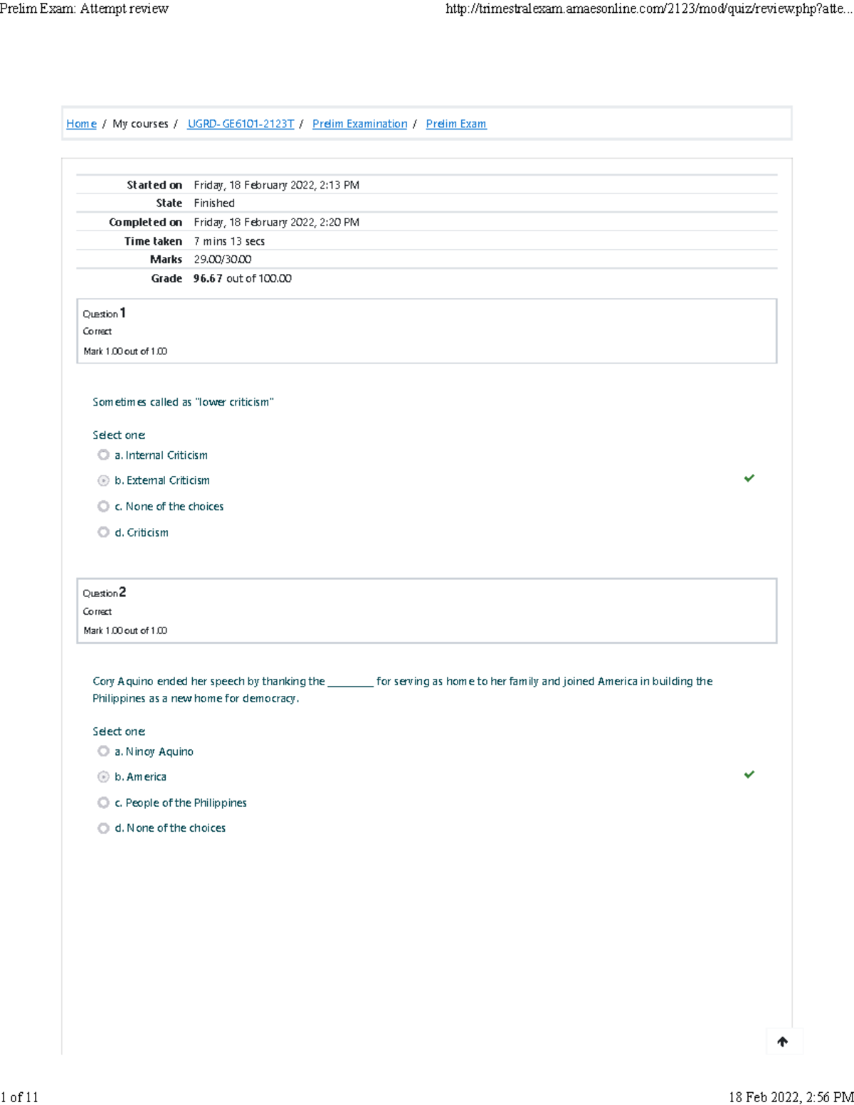 Prelim Exam Attempt review - Home/My courses/ UGRD-GE6101-2123T/ Prelim Examination/ Prelim Exam ...