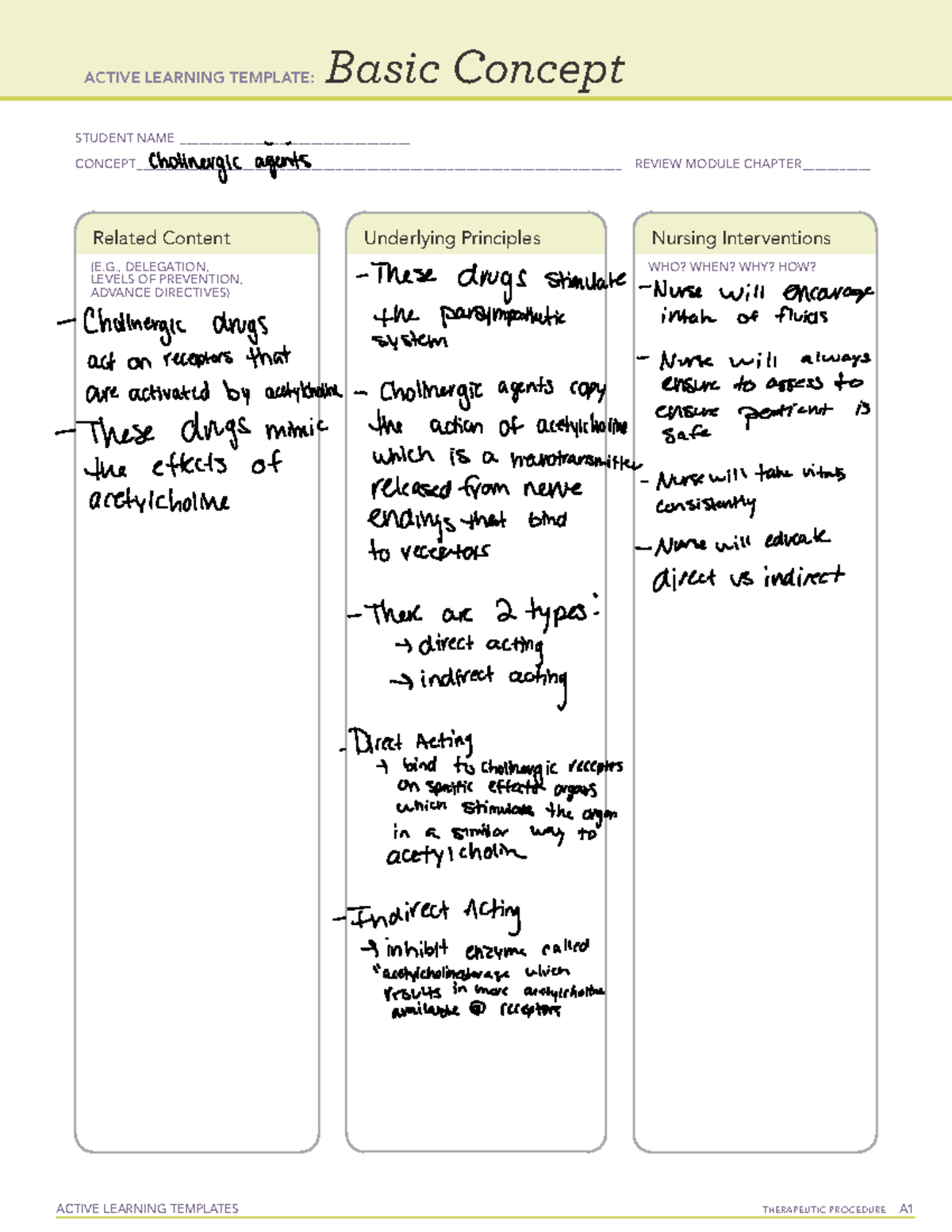 Cholinergic Agents ATI - ACTIVE LEARNING TEMPLATES THERAPEUTIC ...
