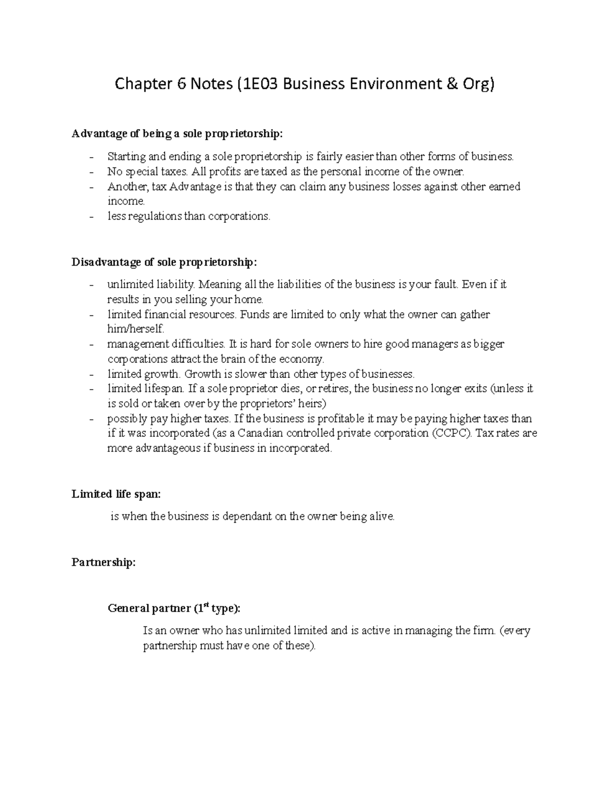 Chapter 6 Notes (1E03 Business Environment and Org) - Chapter 6 Notes ...