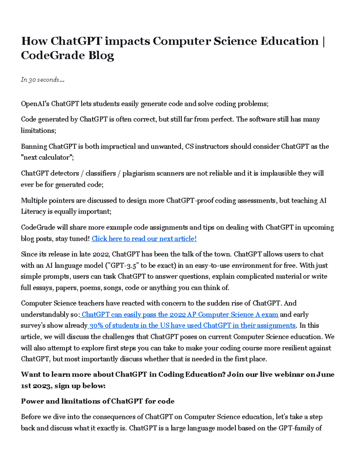 How Chat GPT impacts Computer Science Education Code Grade Blog - How ...