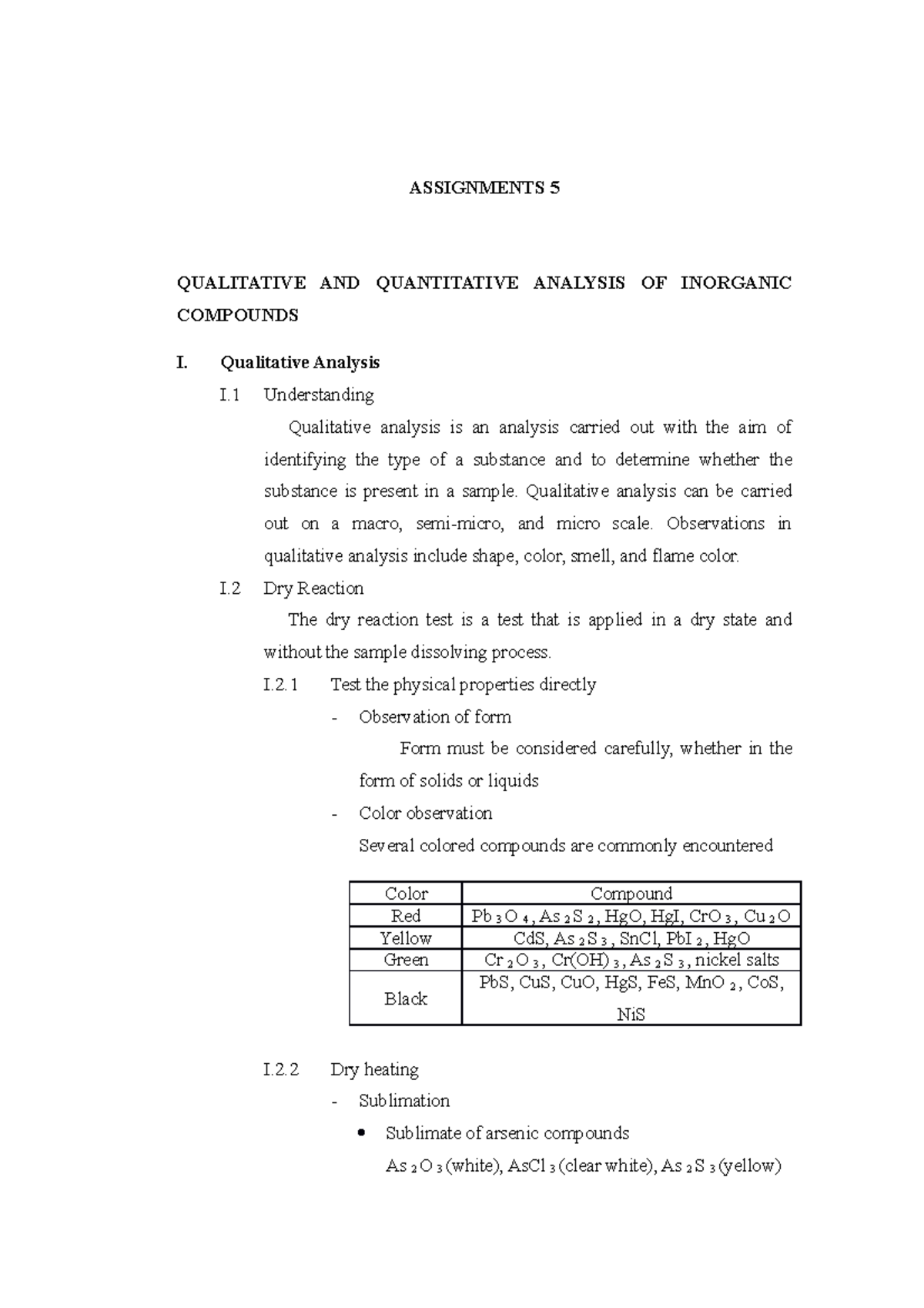 The dry reaction test - ASSIGNMENTS 5 QUALITATIVE AND QUANTITATIVE ...
