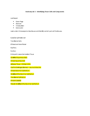 Anatomy Lab 2 - Assignment - Anatomy Lab 2: Body Cavities and Membranes Tranard J. Harvin ...