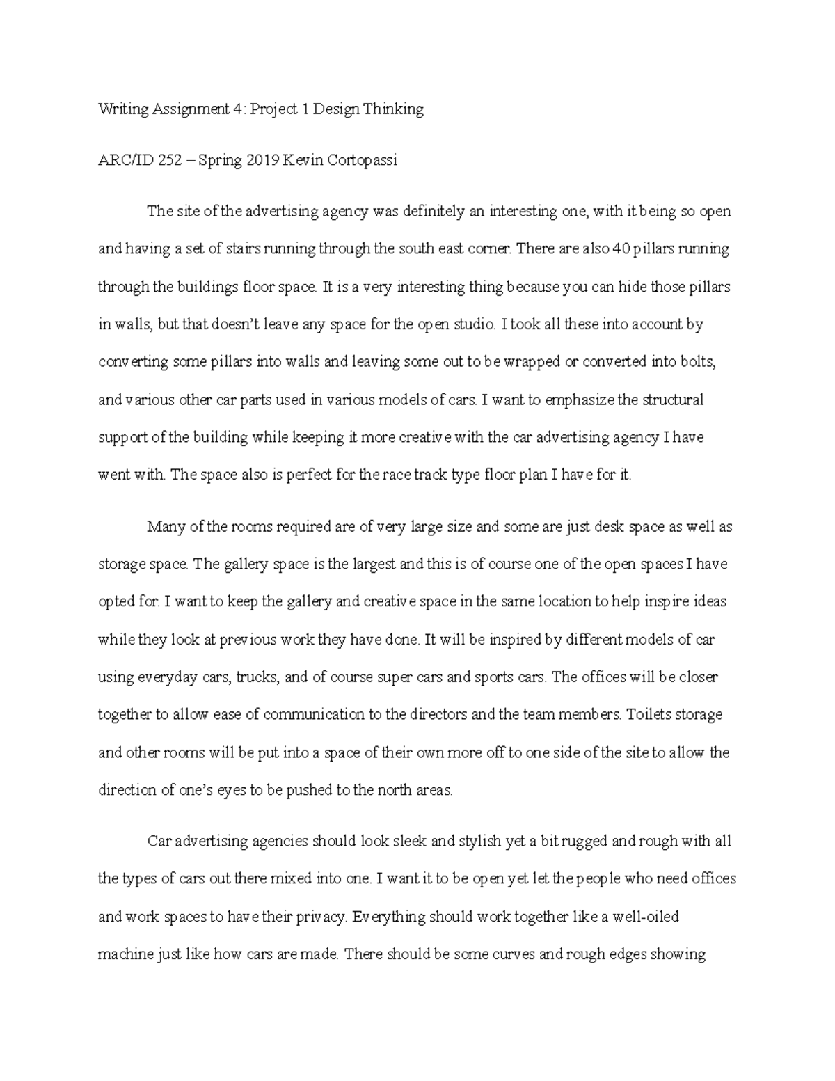 ARC WR 4 - weekly writing - Writing Assignment 4: Project 1 Design ...