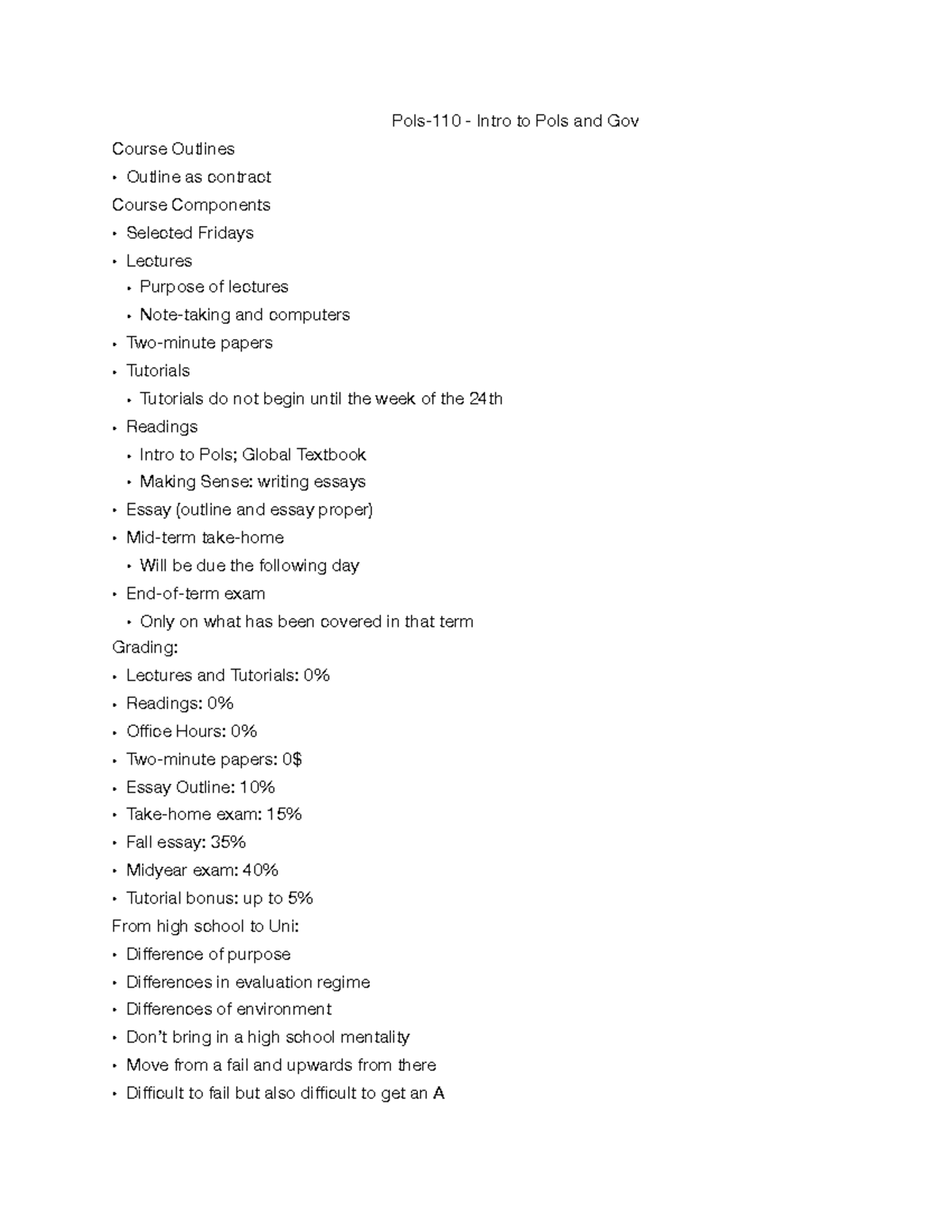 Pols 110 - Sem 1 - Lecture notes First Sem - Pols-110 - Intro to Pols ...