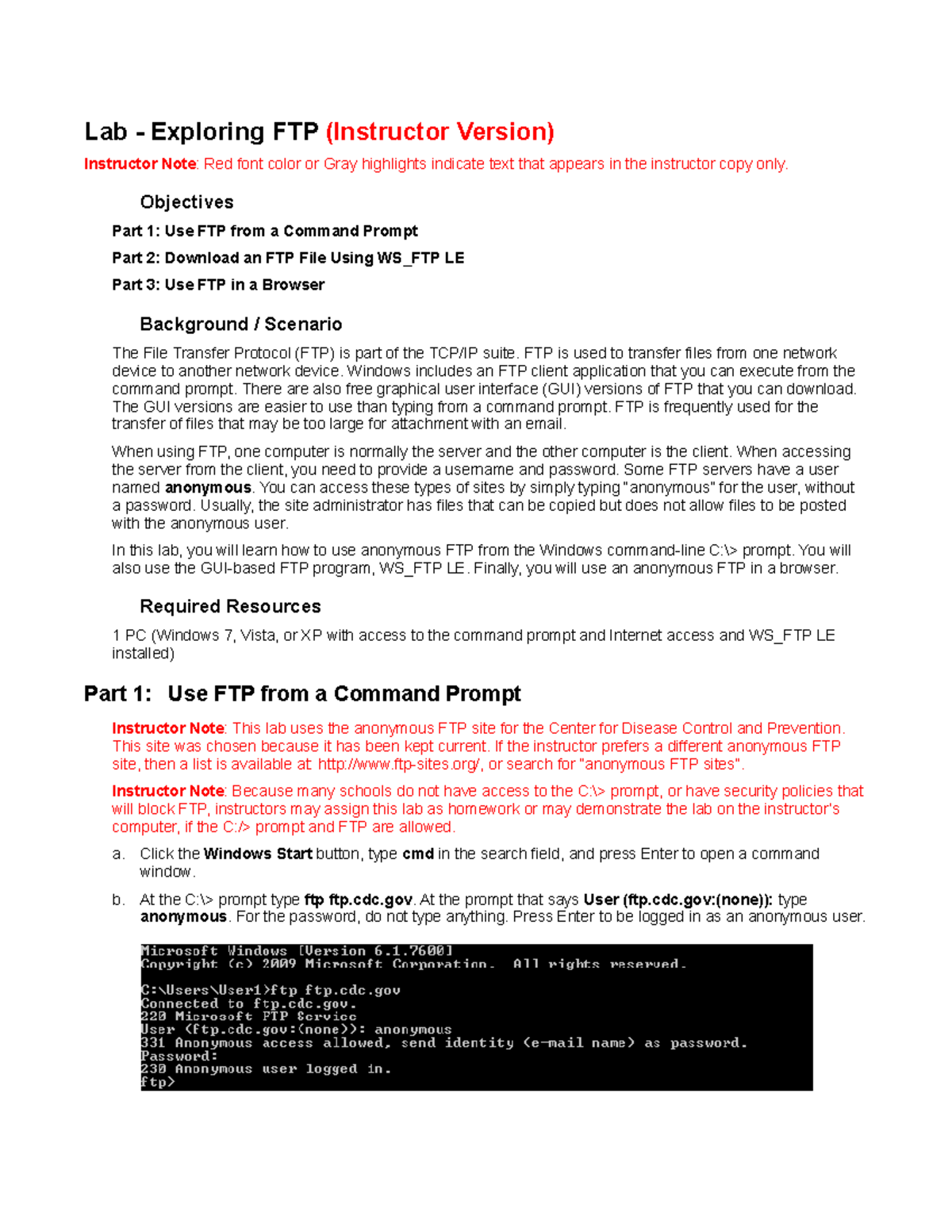 10.2.3.3 Lab - Exploring FTP - ILM - Lab - Exploring FTP (Instructor Version) Instructor Note ...
