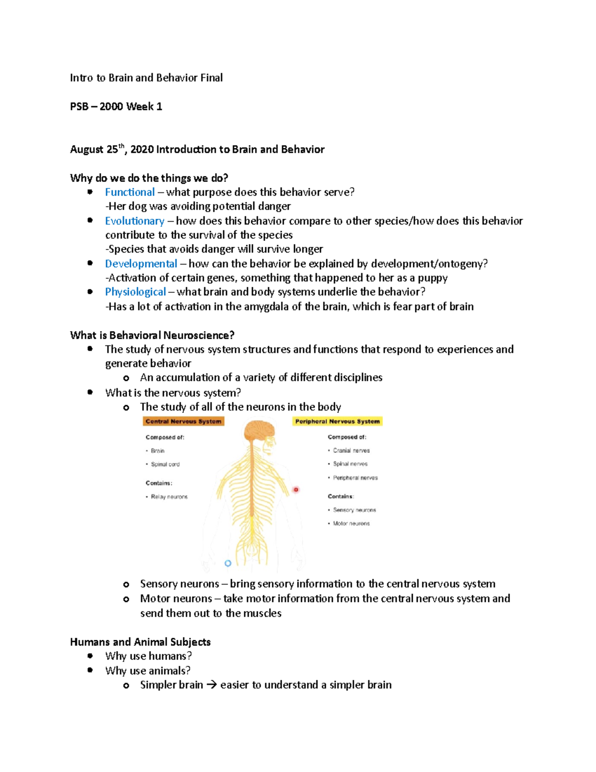 Intro to Brain and Behavior Final - Correlational Studies Experimental ...