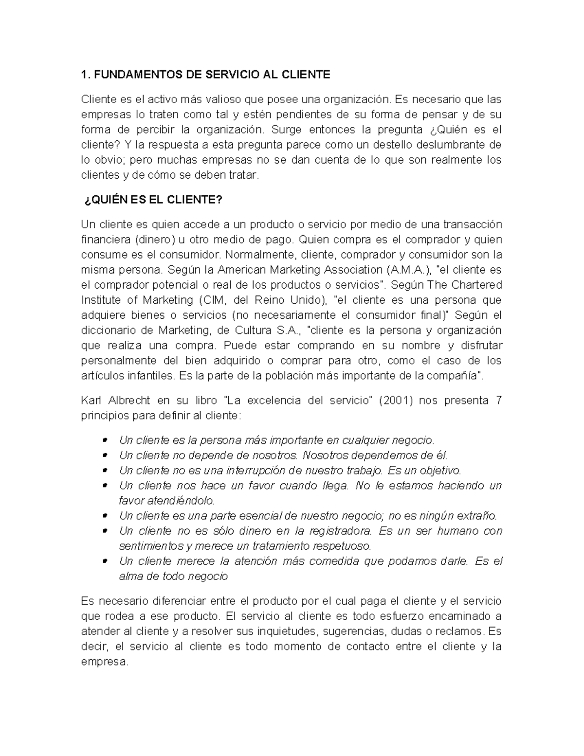 Fundamentos SER. Cliente - 1. FUNDAMENTOS DE SERVICIO AL CLIENTE ...