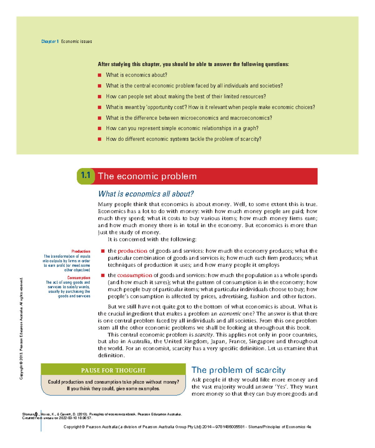 Textbook 1 - 4 1 The economic problem What is economics all about? Many ...