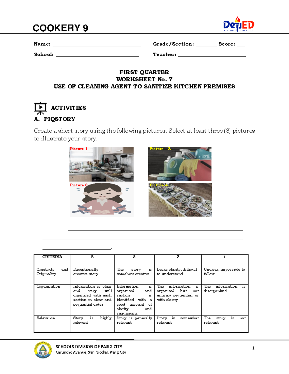 TLE Cookery 9-Q1-DW7 - BTLED - 1 COOKERY 9 SCHOOLS DIVISION OF PASIG ...
