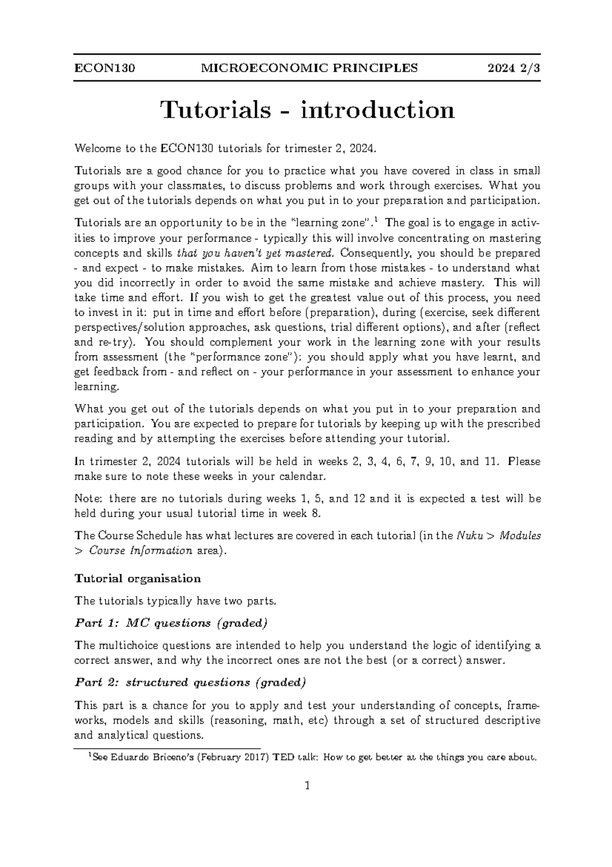 Econ130 Tutorial exercises - ECON130 MICROECONOMIC PRINCIPLES 2024 2/ Tutorials - introduction ...