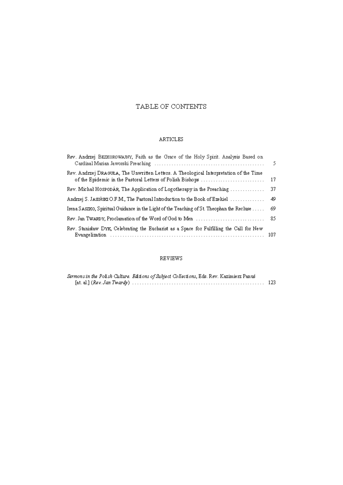 Annals of theology 2021 1 table of content - TABLE OF CONTENTS ARTICLES ...