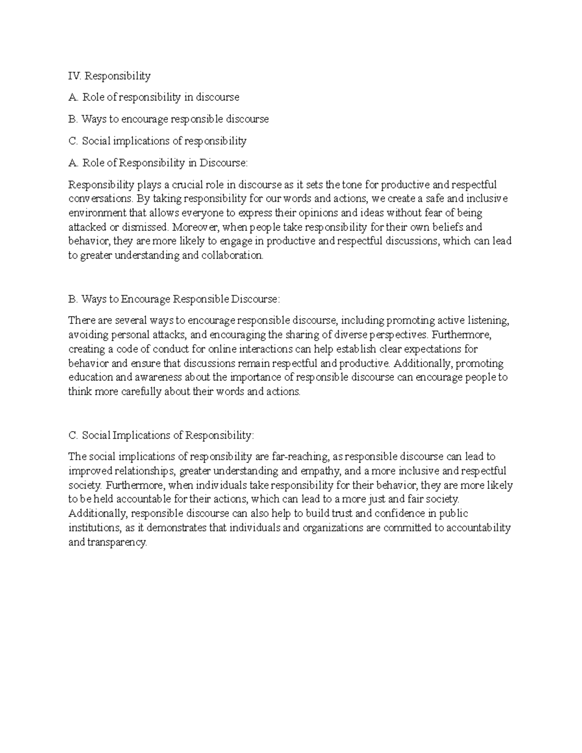 Discourse, legitimization, and responsibility 4 - IV. Responsibility A ...
