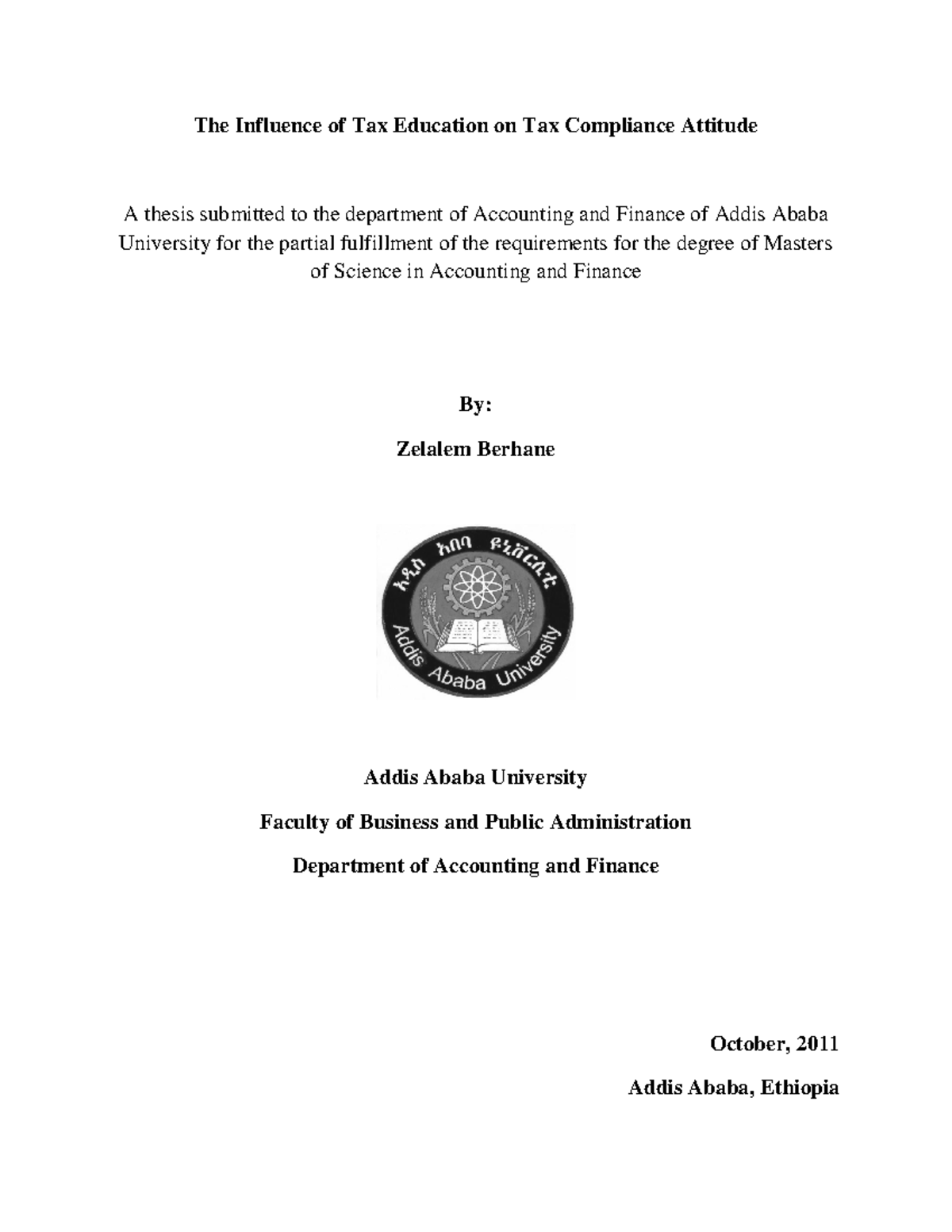 Zelalem Berhane - The Influence of Tax Education on Tax Compliance ...