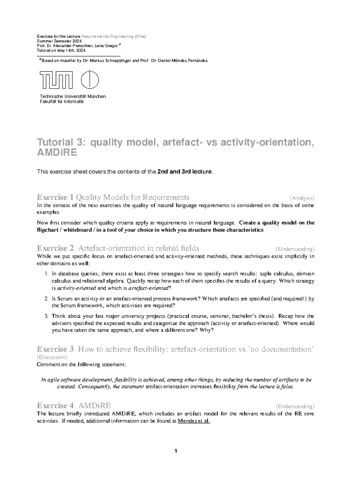 Requirements Engineering Exercise Sheet 3 - Exercise for the Lecture ...